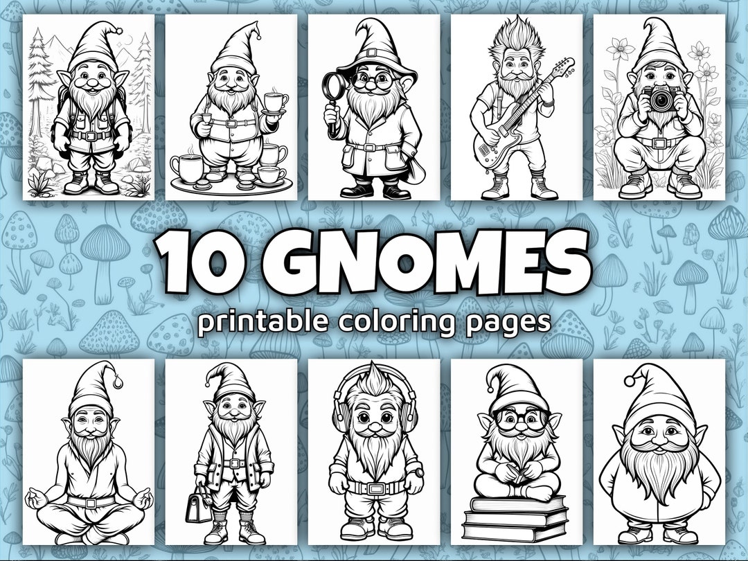Whimsical Gnome Coloring Pages AI Art, Printable Gnomes, Adult Coloring ...