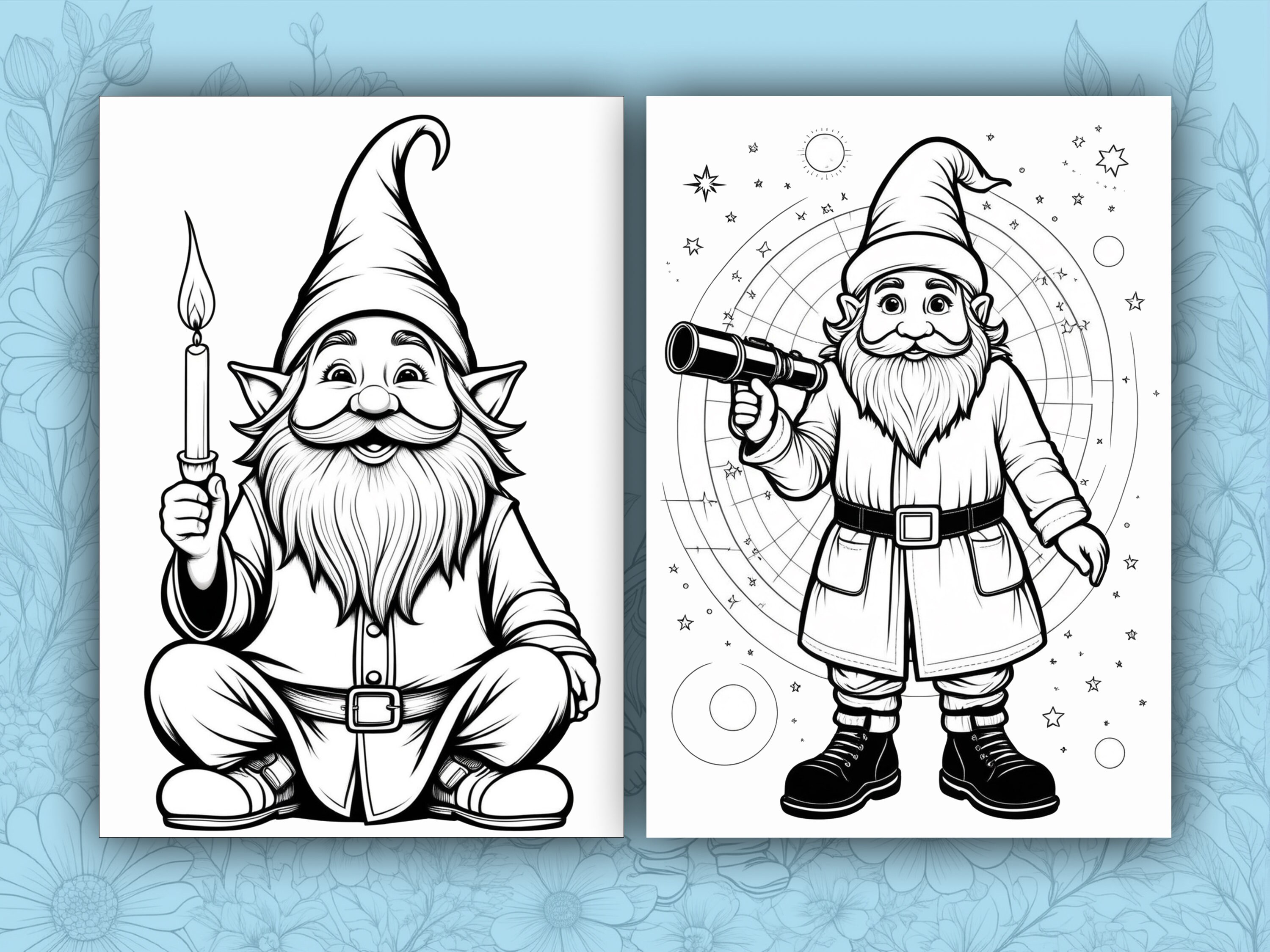 Whimsical Gnome Coloring Pages AI Art, Printable Gnomes, Adult Coloring ...