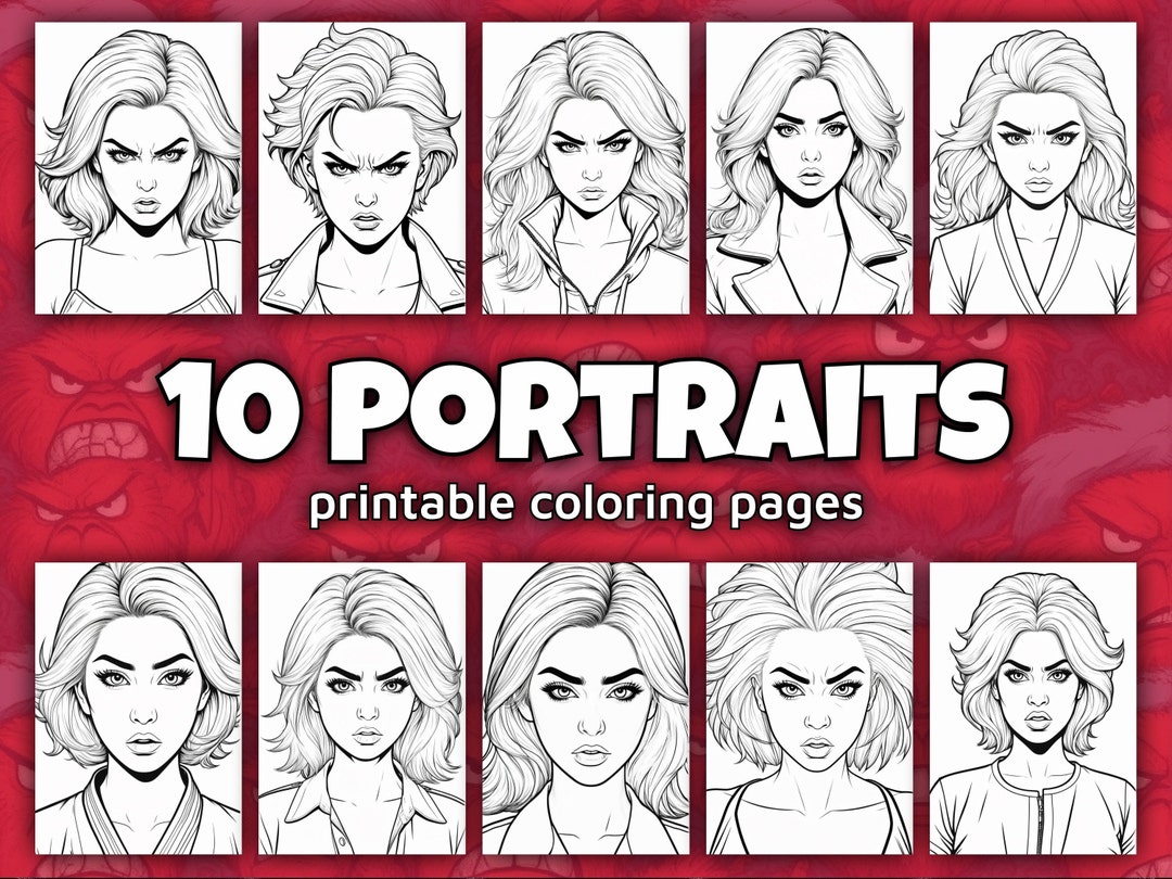 Furious Faces Coloring Pages Expressive Anger Art, Adult Coloring Book ...