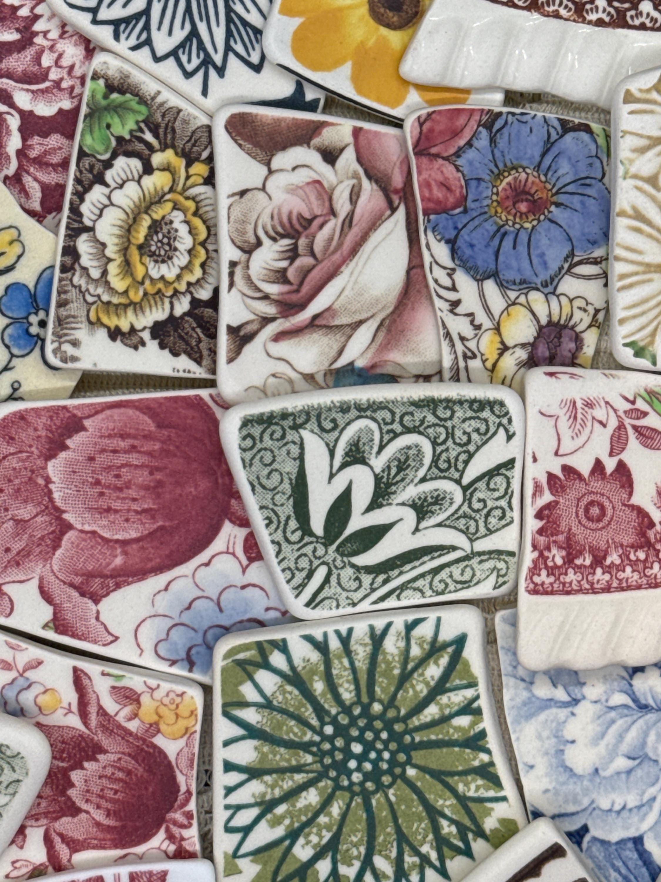 Floral Pottery Shards 1"-2" : Tumbled Vintage Jewelry and Mosaic Making ...