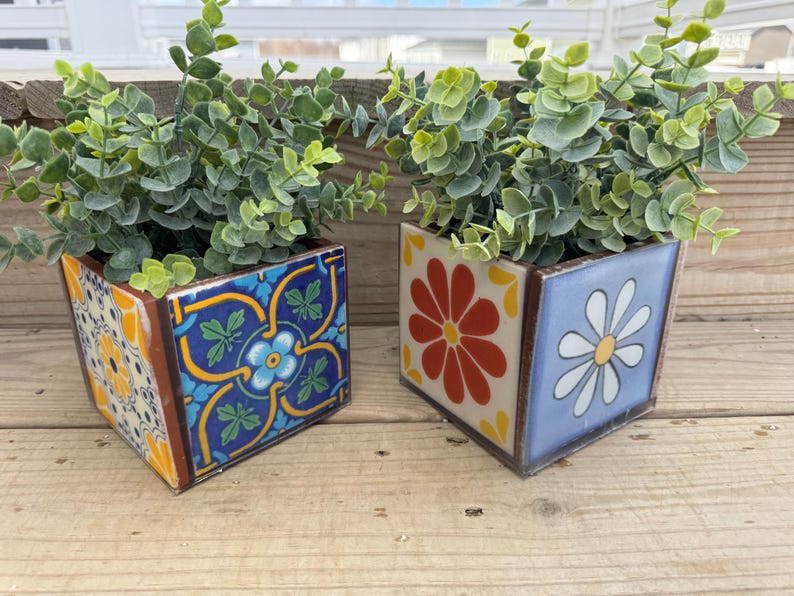Talavera Tile Planter: Mexican Floral Box With Epoxy Finish - Etsy