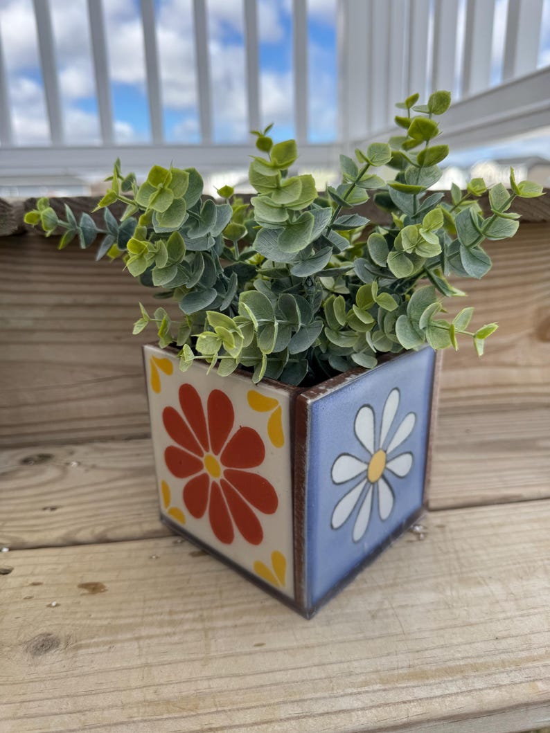 Talavera Tile Planter: Mexican Floral Box With Epoxy Finish - Etsy
