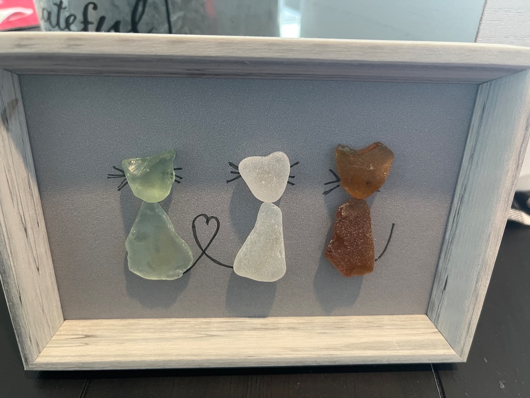 Beach Glass Cats/ Cat Lover Art/ Beach Glass/sea Glass in 8x8x1 ...