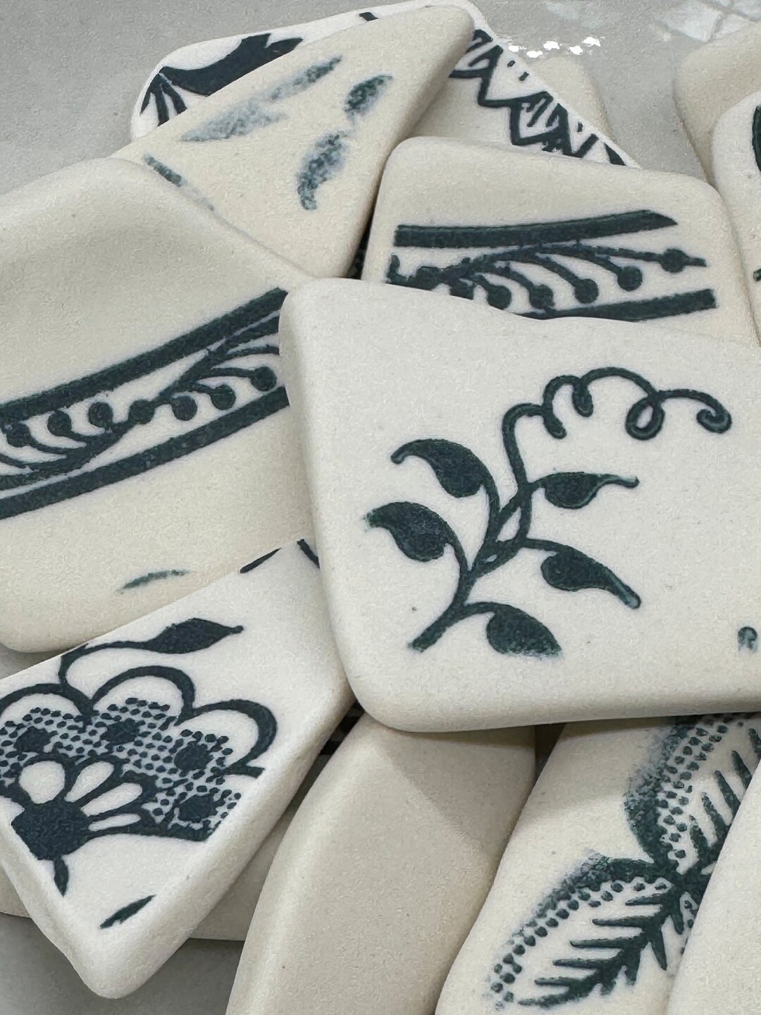 Black and White Tumbled Pottery/ Vintage Pottery Pieces/sea Glass ...