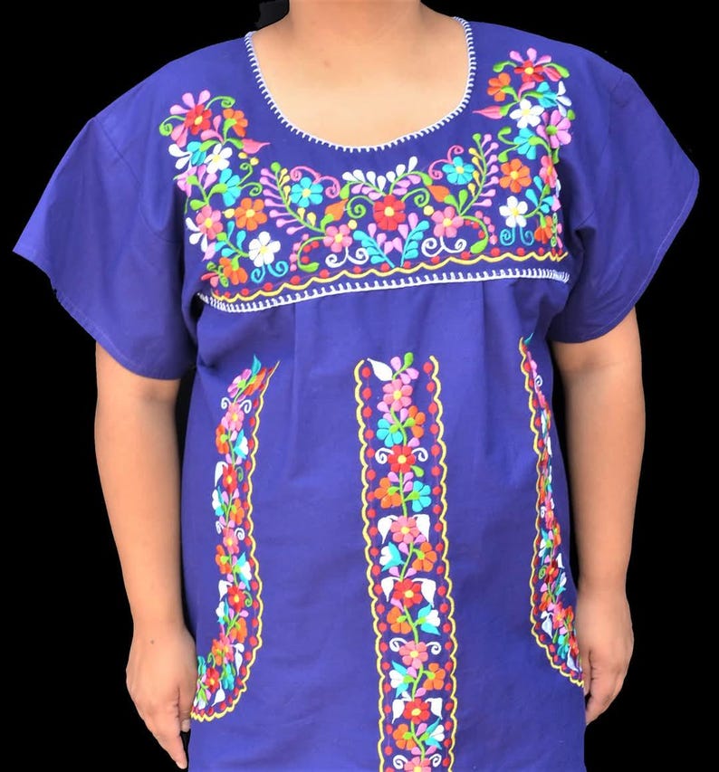 Vestido Morado Típico Mexicano Bordado Floral Campesino Tunica De ...