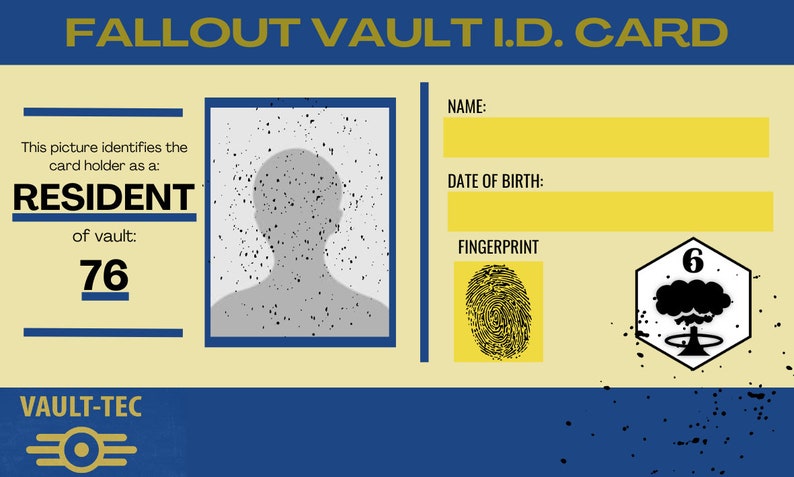 Customizable Vault-tec ID Card Badge From Fallout Accessories Fallout ...