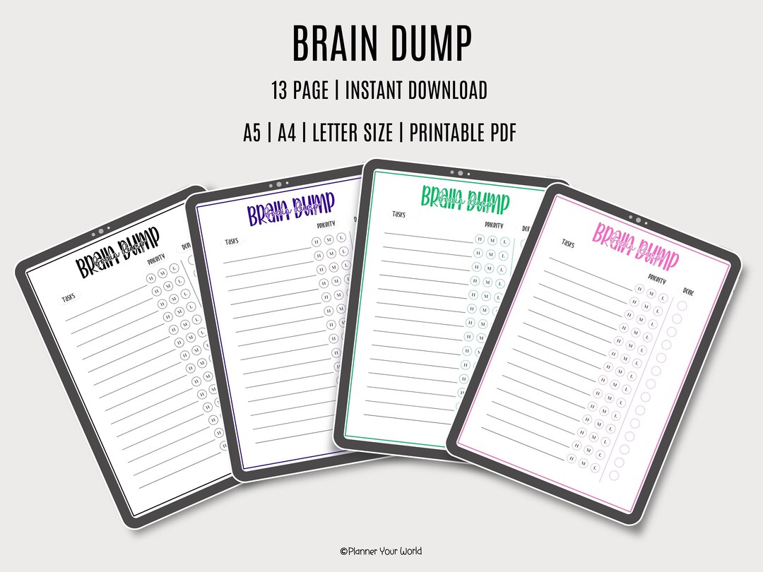 Brain Dump Journal Printable ADHD Planner Pages Productivity Planner ...