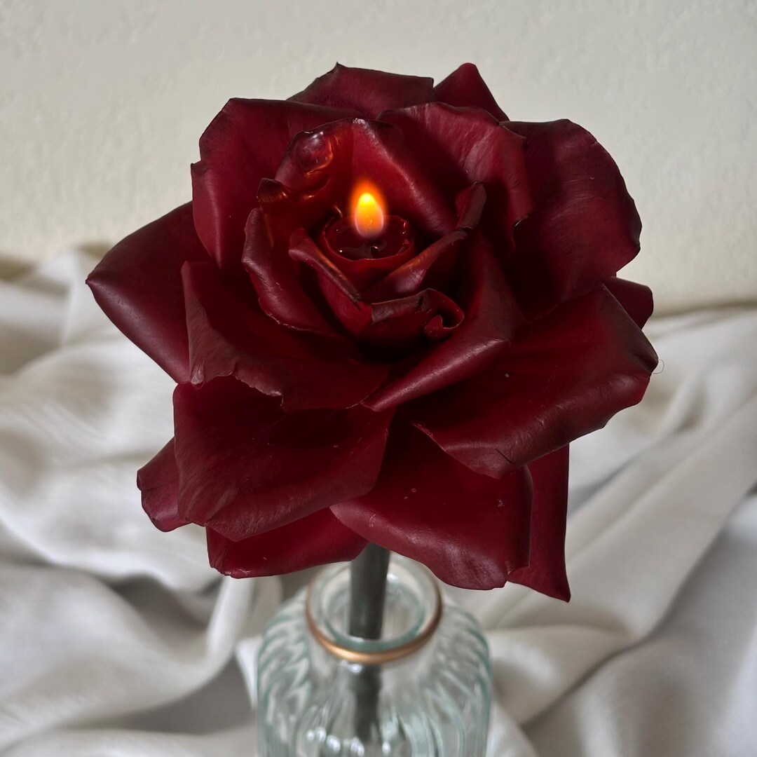 Class Red Rose Candle, Rose on Stem, Gift Candle - Etsy