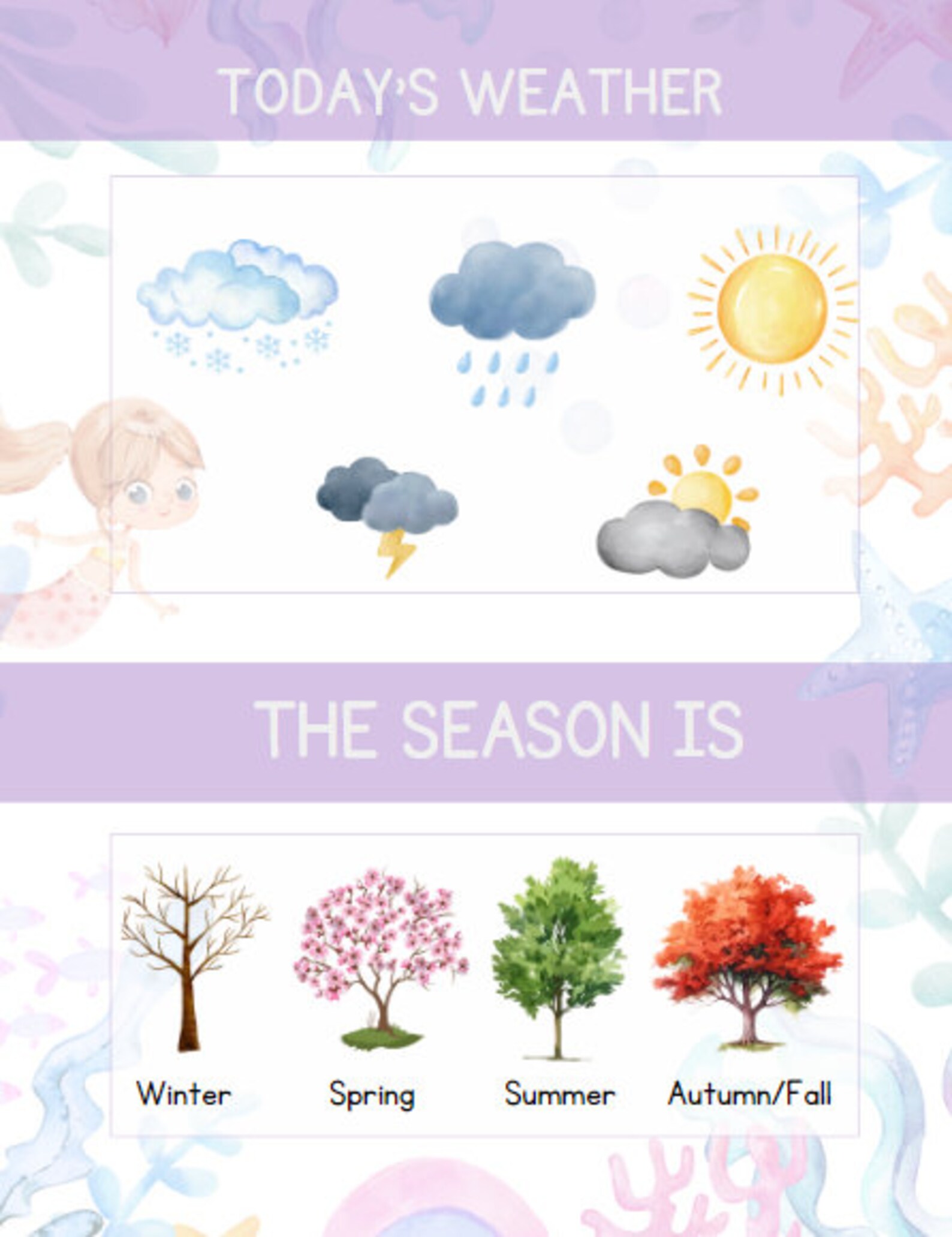 Mermaid-themed Preschool Morning Menu, INSTANT DOWNLOAD, Practice With ...