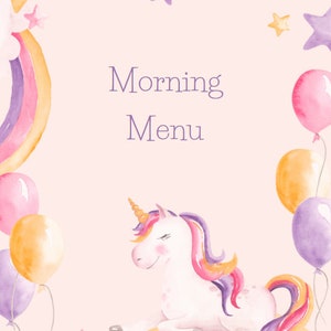 Unicorn-themed Preschool Morning Menu, INSTANT DOWNLOAD, Practice With ...