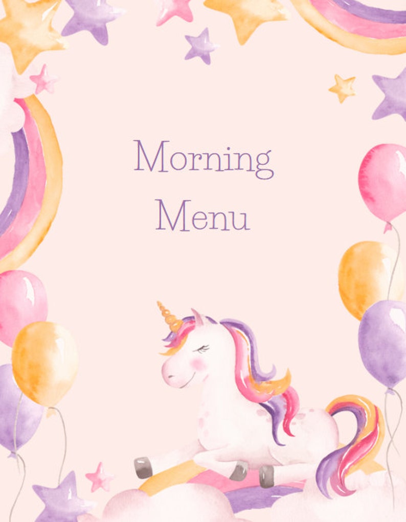 Unicorn-themed Preschool Morning Menu, INSTANT DOWNLOAD, Practice With ...