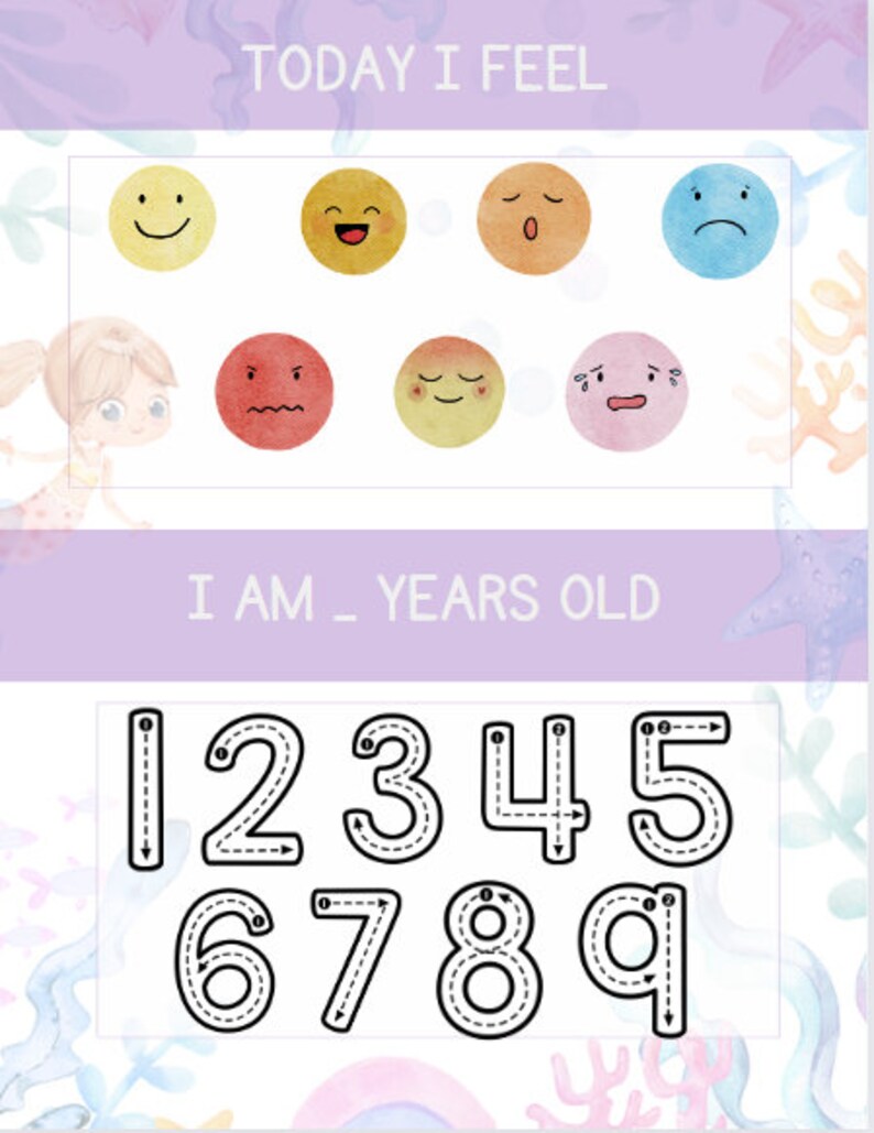 Mermaid-themed Preschool Morning Menu, INSTANT DOWNLOAD, Practice With ...