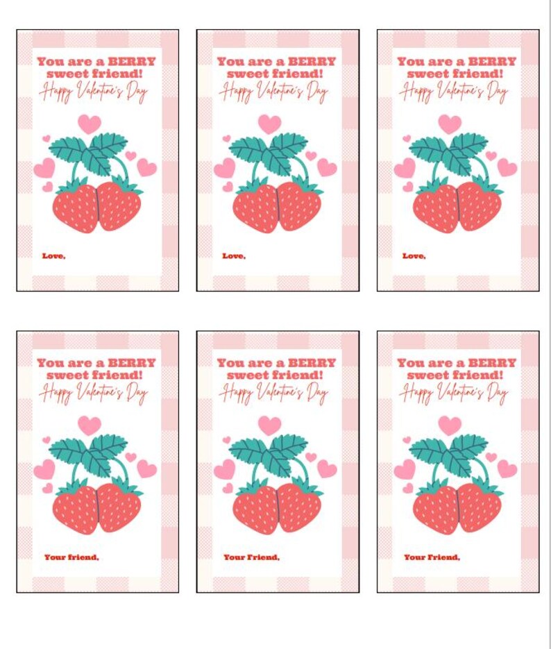 You Are a BERRY Sweet Friend Preschool Valentine Printable - Etsy