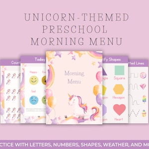Unicorn-themed Preschool Morning Menu, INSTANT DOWNLOAD, Practice With ...