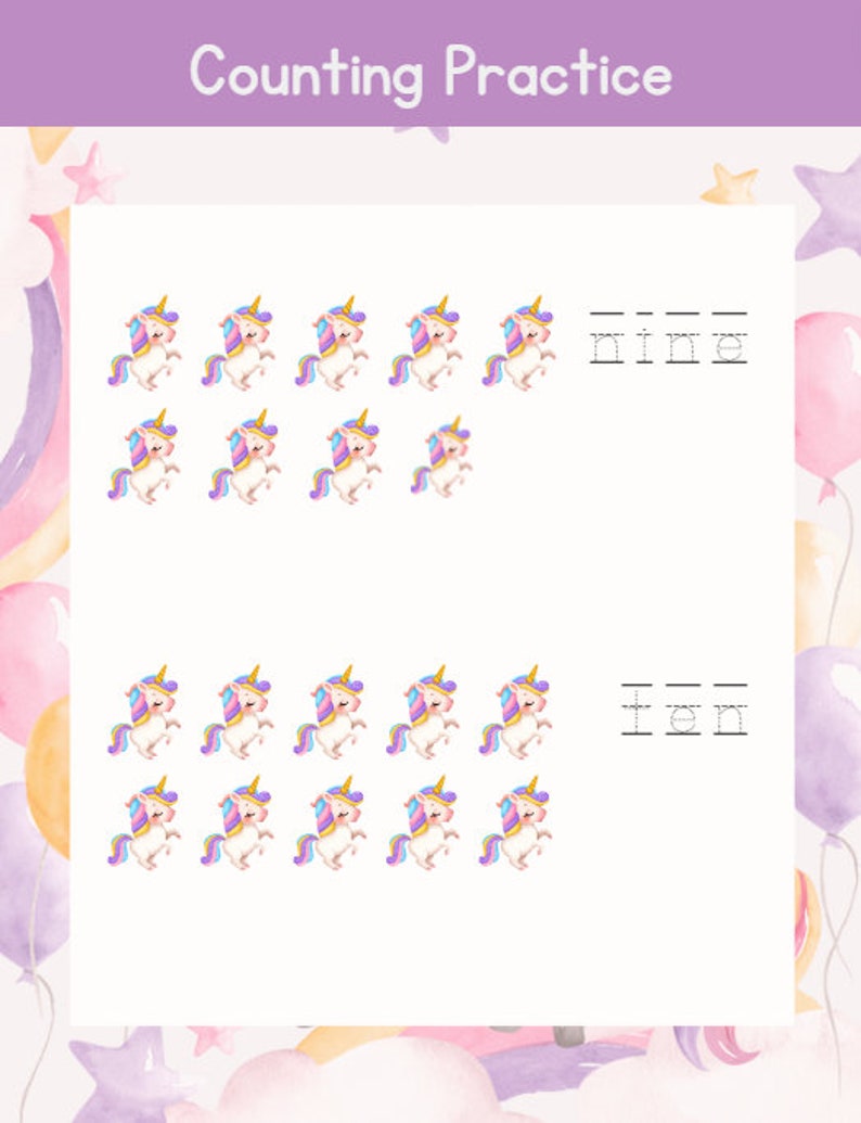 Unicorn-themed Preschool Morning Menu, INSTANT DOWNLOAD, Practice With ...