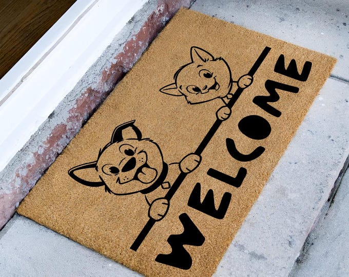 Personalized Dog and Cat Gift, Welcome Mat Cats and Dogs, Custom Dog ...