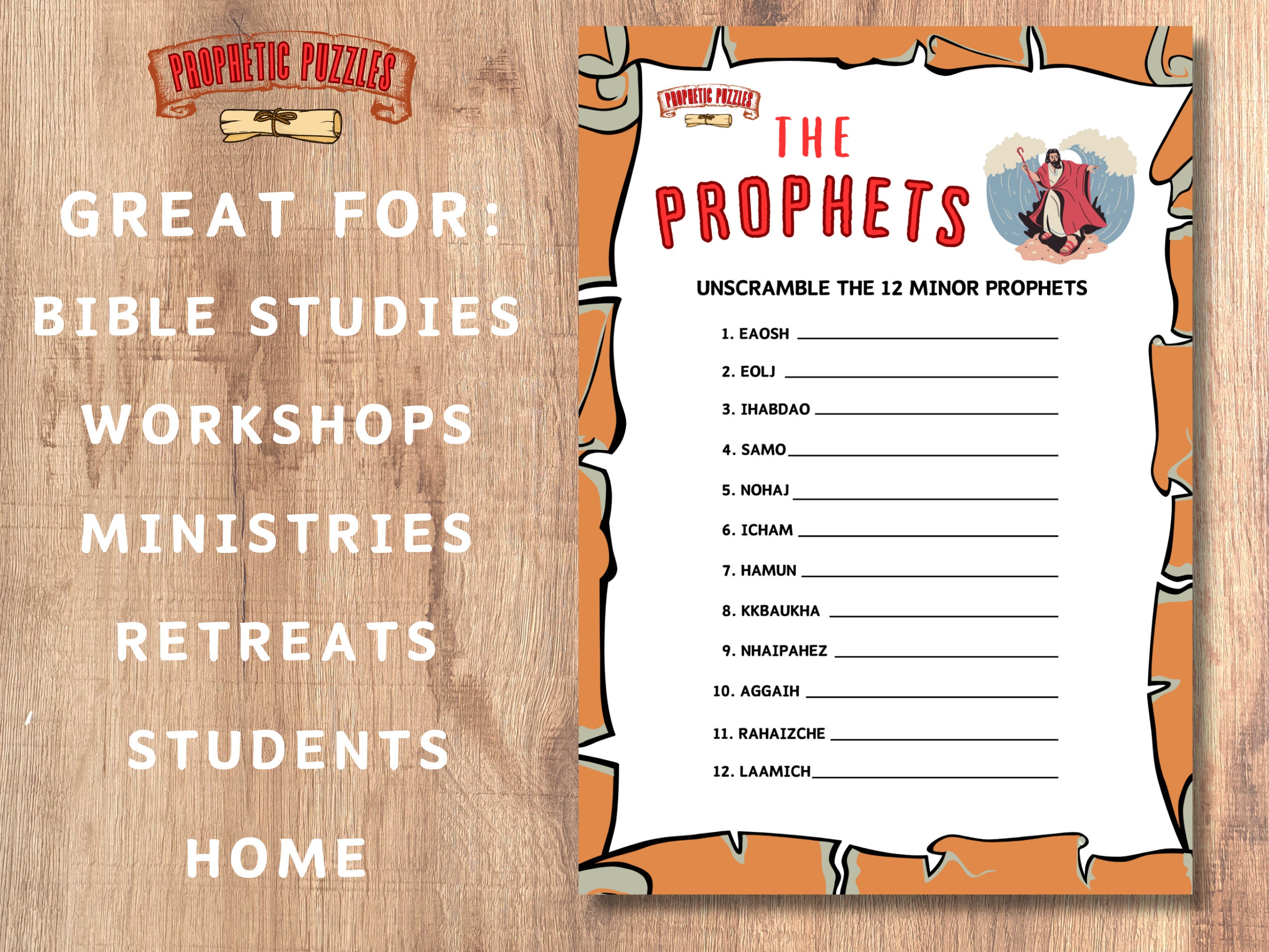 Unscramble the Prophets Names Bible Game Bible Puzzle Bible Games for ...