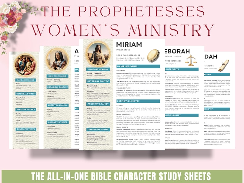 Bible Study Printable Character Sheet Bible Study Guide Prophetesses ...