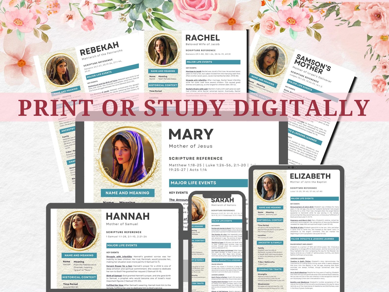 Miracle Mothers Bible Study Printable Character Sheet Digital Bible ...