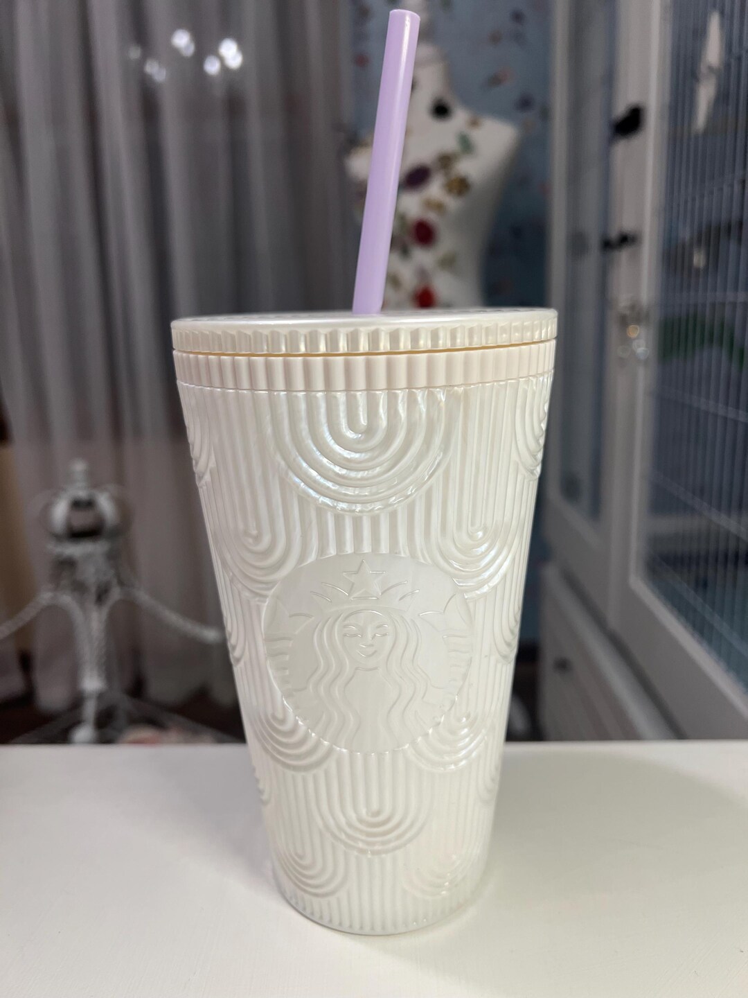Starbucks Pearl White Tumbler, Mermaid Scale Cold Cup With Lavender ...