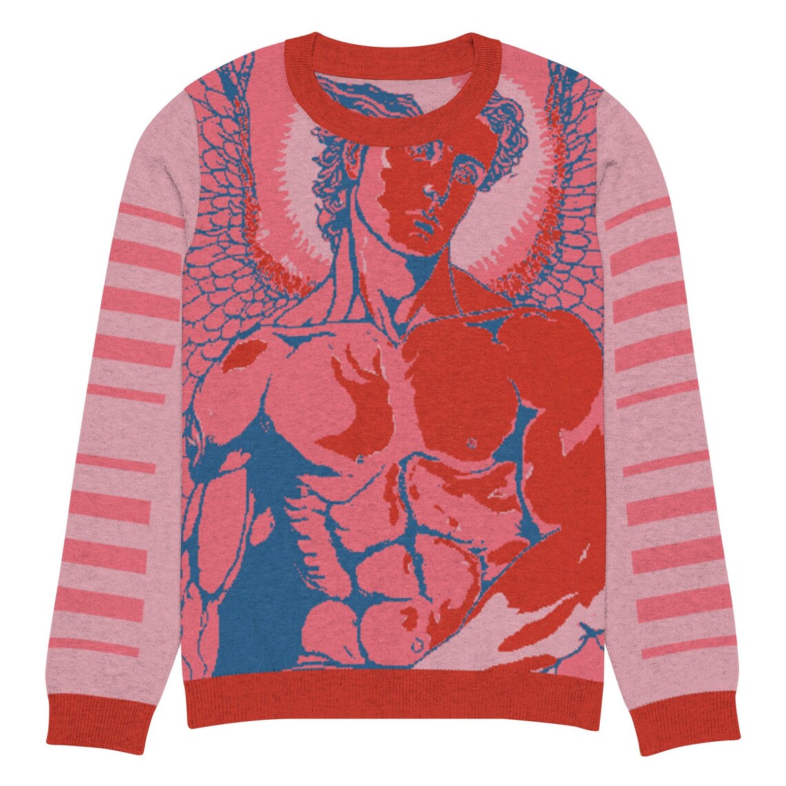 Guardian Angel in Pink Knitted Crewneck Sweater - Etsy