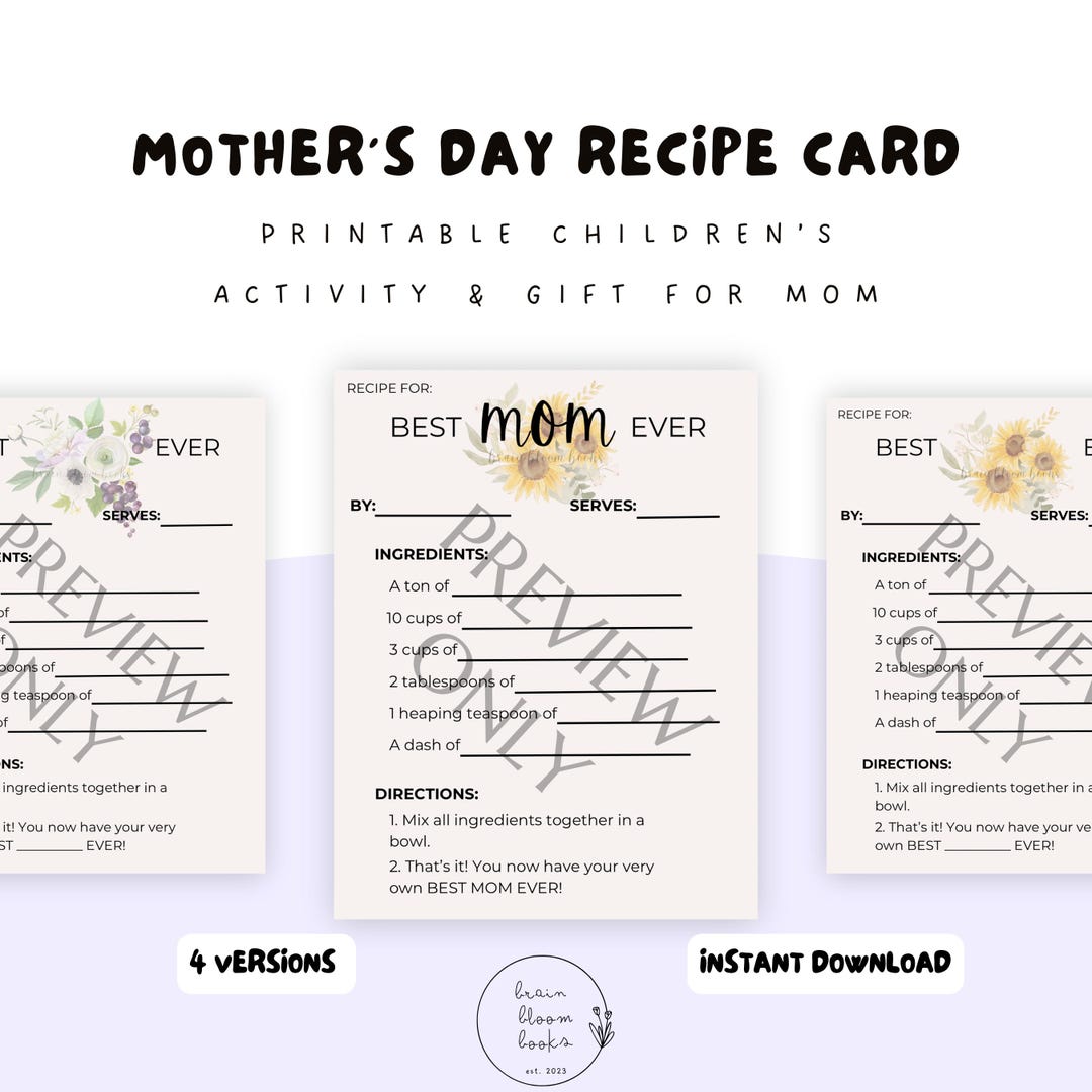 DIY Mother's Day Craft/recipe Card | Best Mom Ever | Printable Keepsake ...