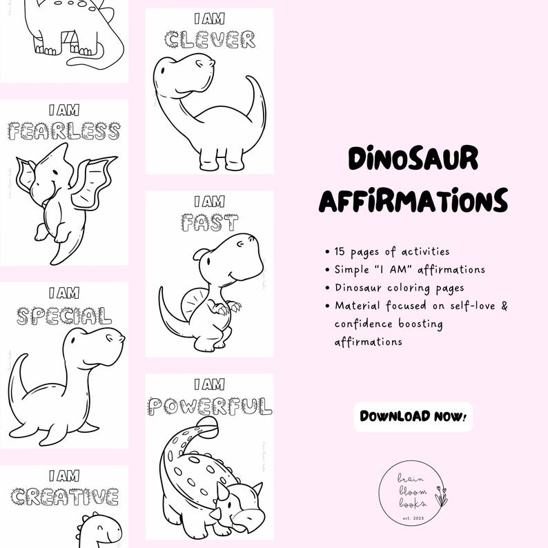 Mindful Dinosaur Affirmations Coloring Pages PDF | Simple Printable ...