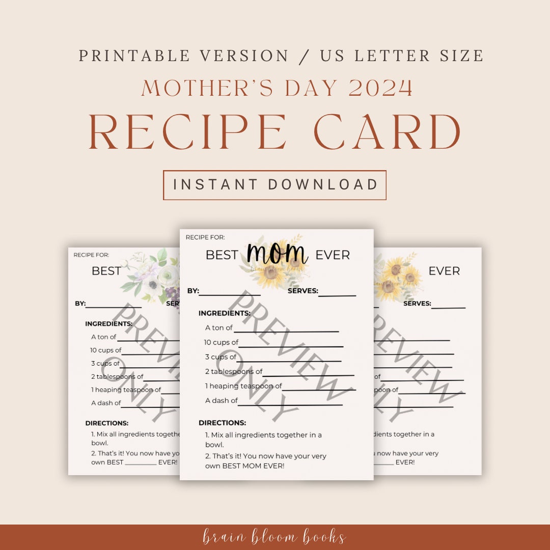PRINTABLE Mothers Day Recipe Card - Etsy Australia