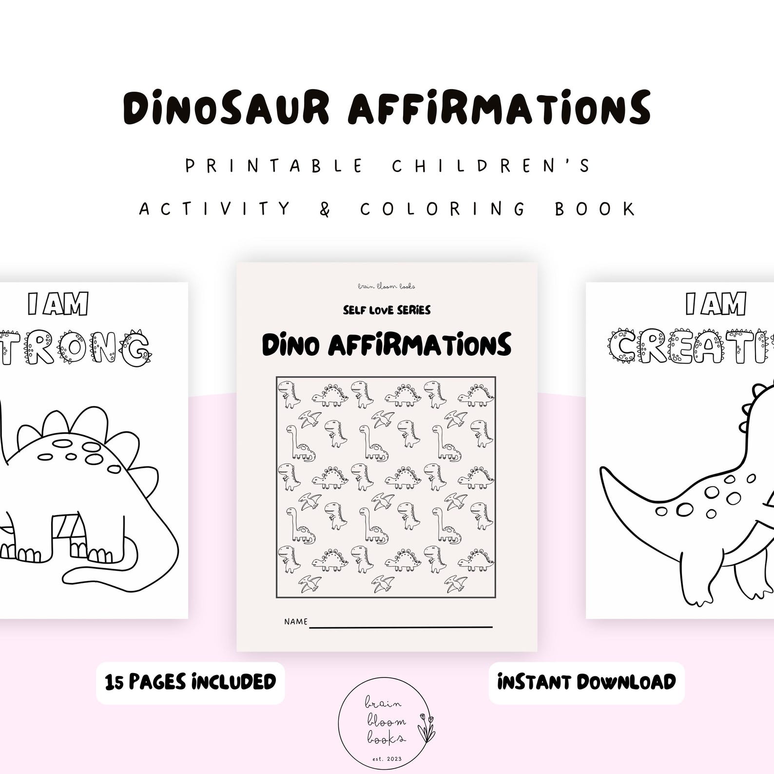 Mindful Dinosaur Affirmations Coloring Pages PDF | Simple Printable ...