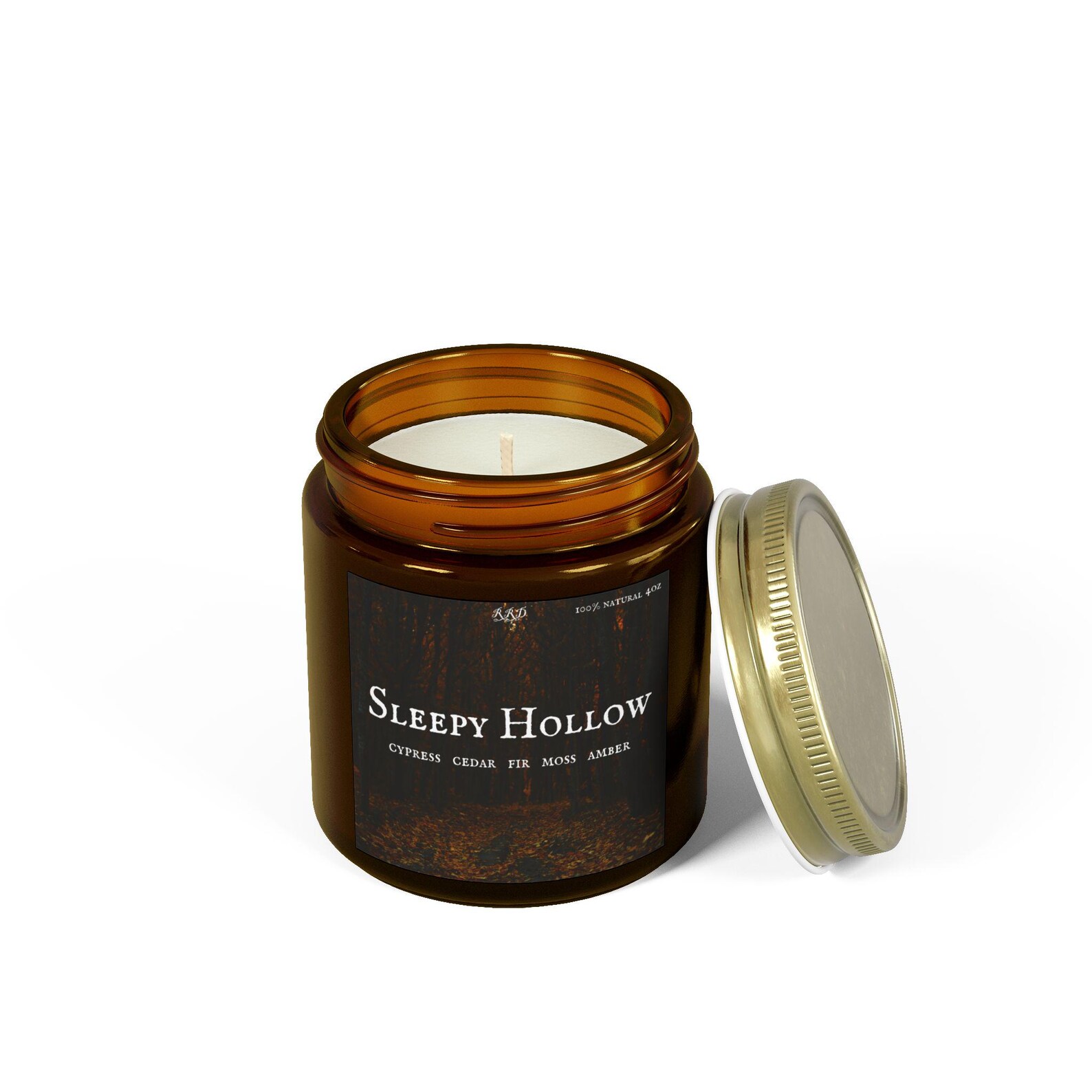 Sleepy Hollow Candle - Cypress, Cedar, Fir, Moss & Amber, 4oz Amber Jar ...