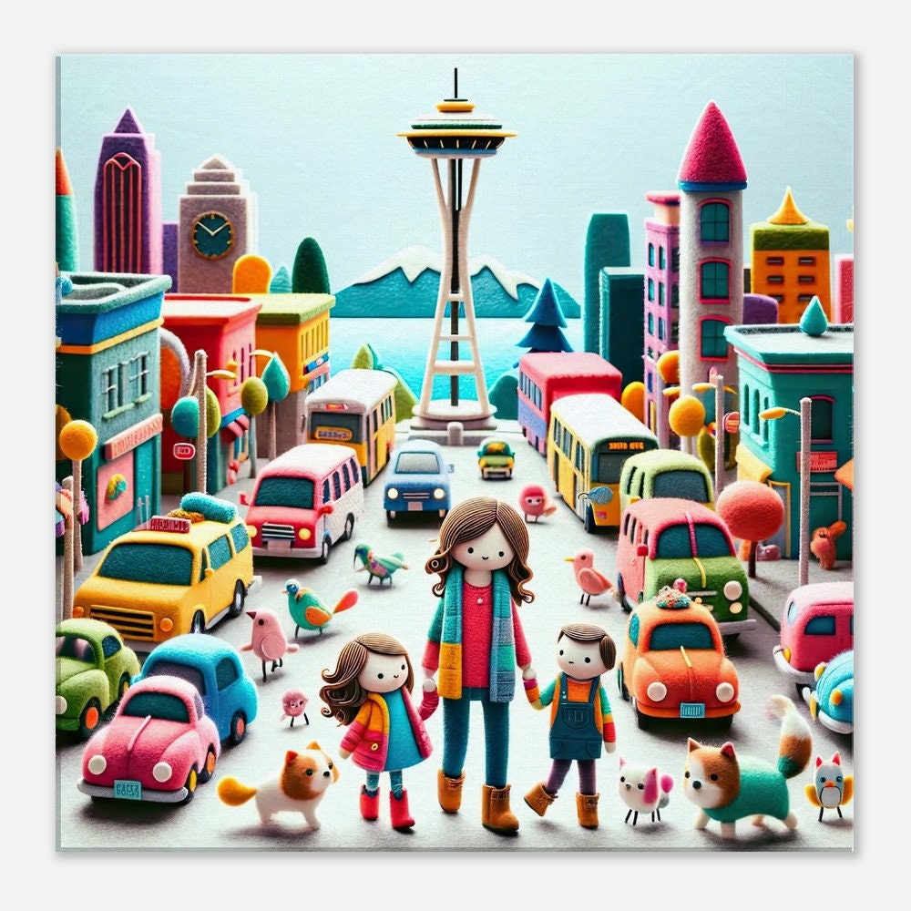Whimsical Felt Diorama Stretched Canvas or Foam Square Wall Art ...