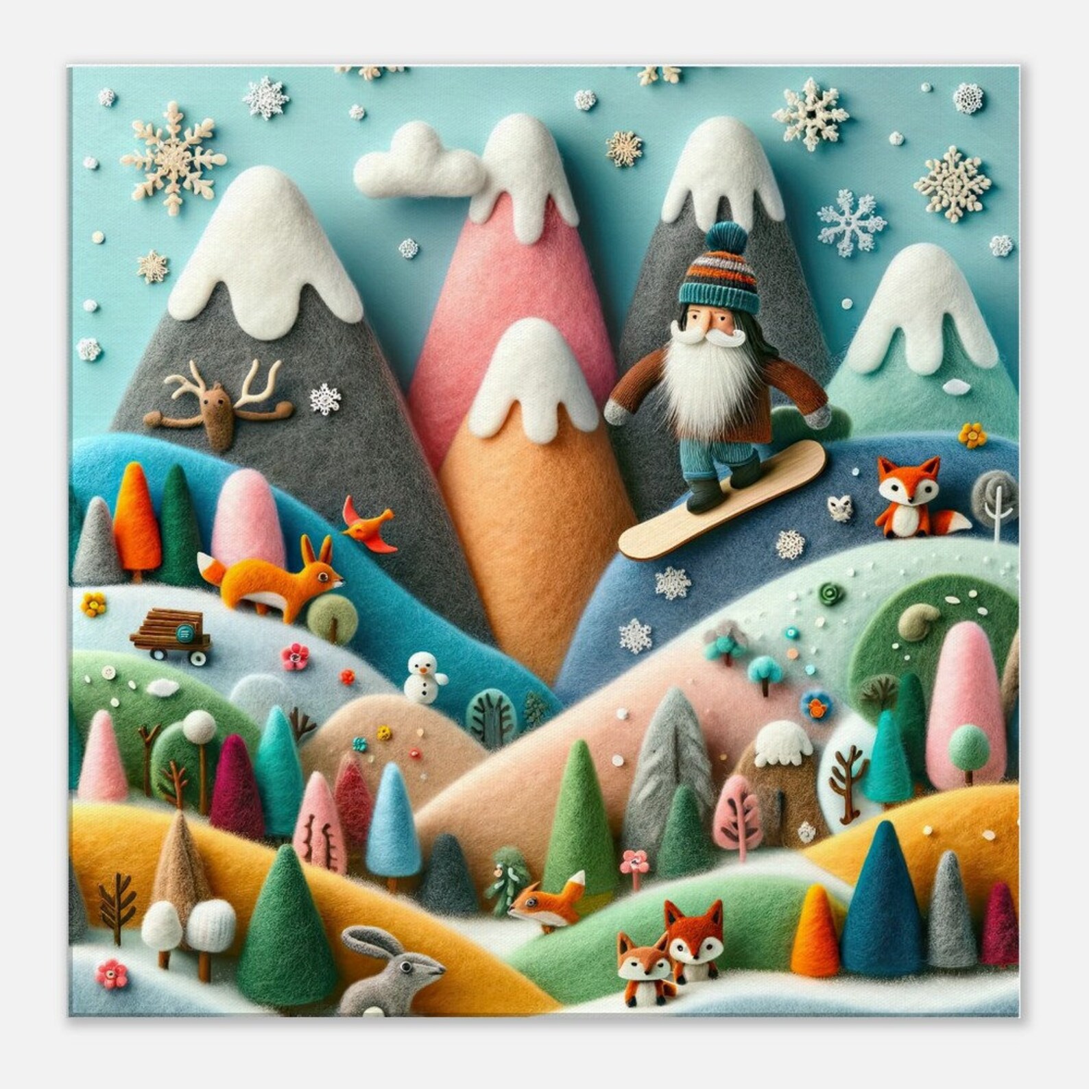 Whimsical Felt Diorama Stretched Canvas or Foam Square Wall Art ...