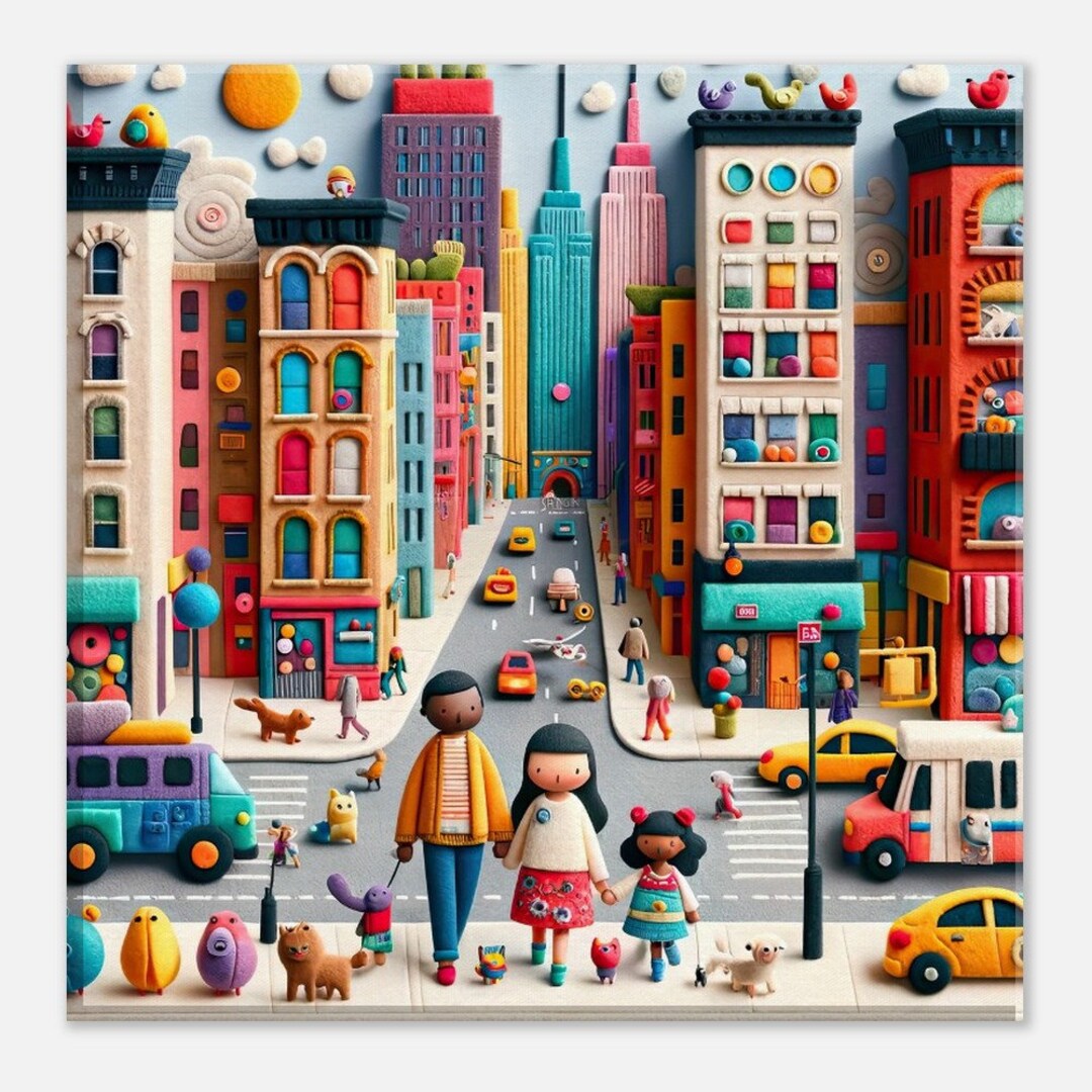 Whimsical Felt Diorama Stretched Canvas or Foam Square Wall Art - New ...