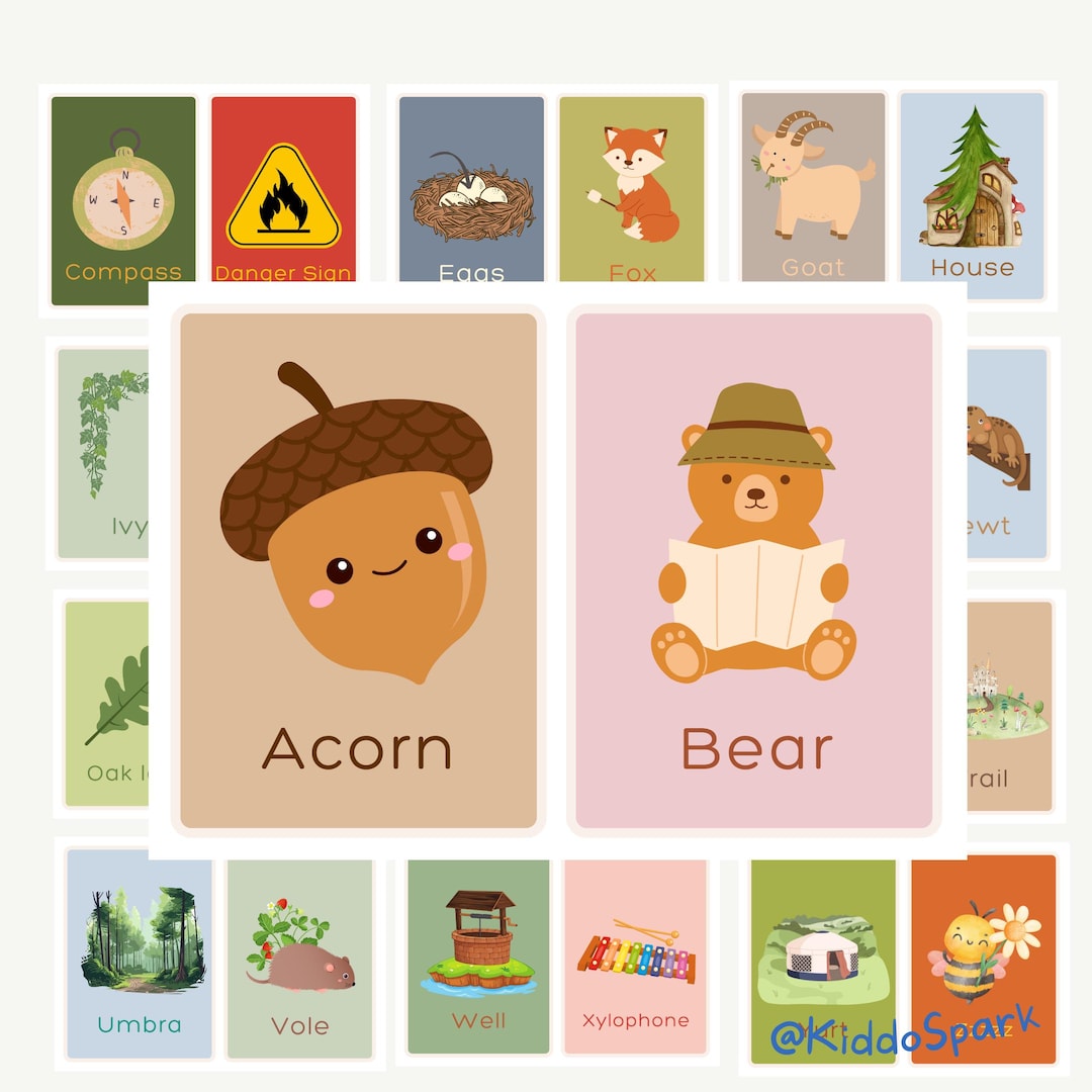 Forest-themed Alphabet Flashcards A-Z Digital Learning Cards Early ...