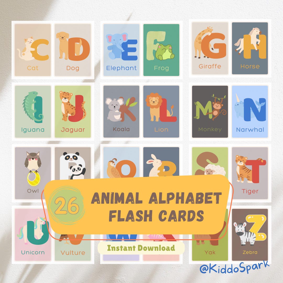Animal-themed Alphabet Flashcards | A-Z Digital Learning Cards | Early ...