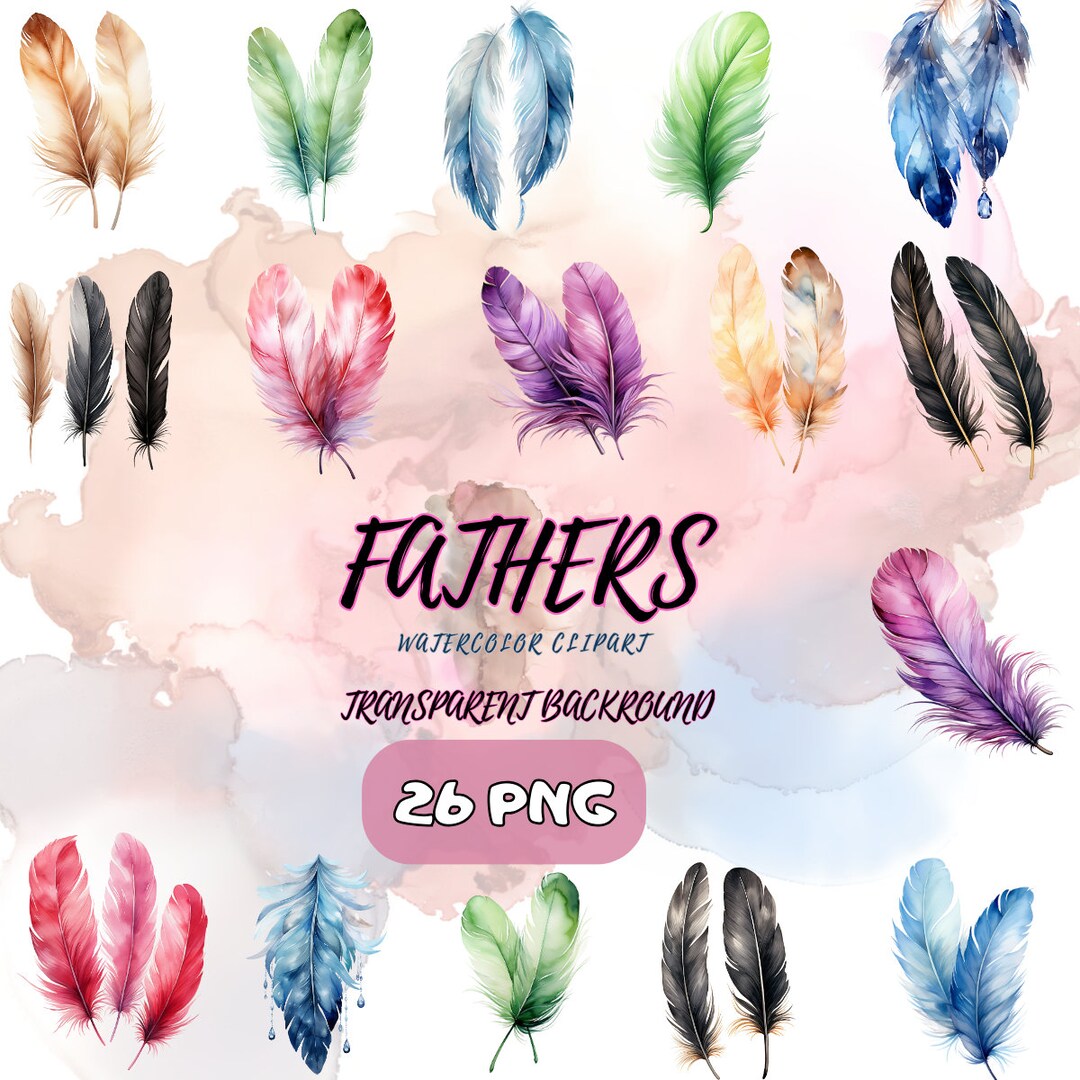 Watercolor Feather Clipart 26 High Quality PNG and JPEG Files Colorful ...
