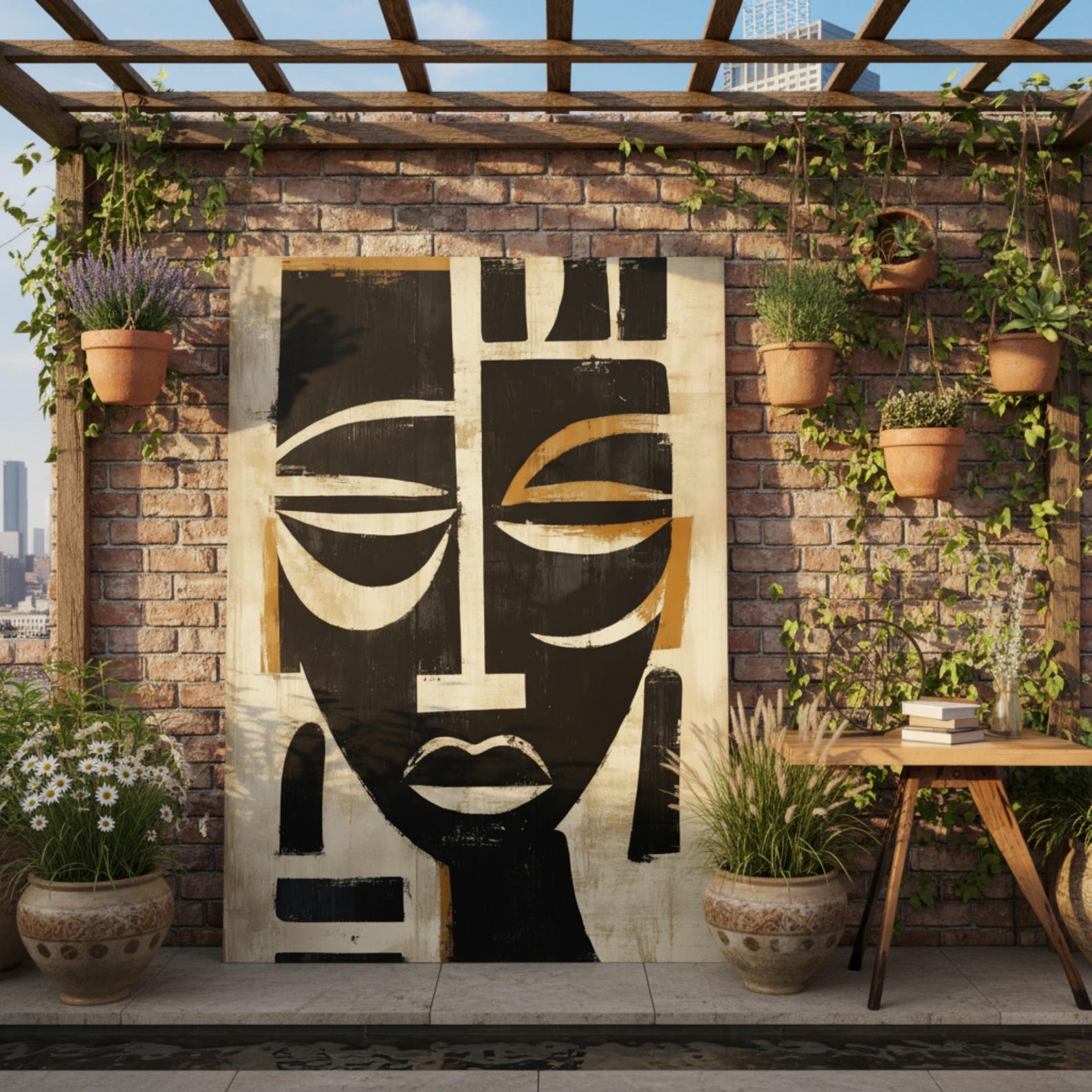 Abstract African Mask Art Canvas, Afrocentric Cultural Wall Decor ...