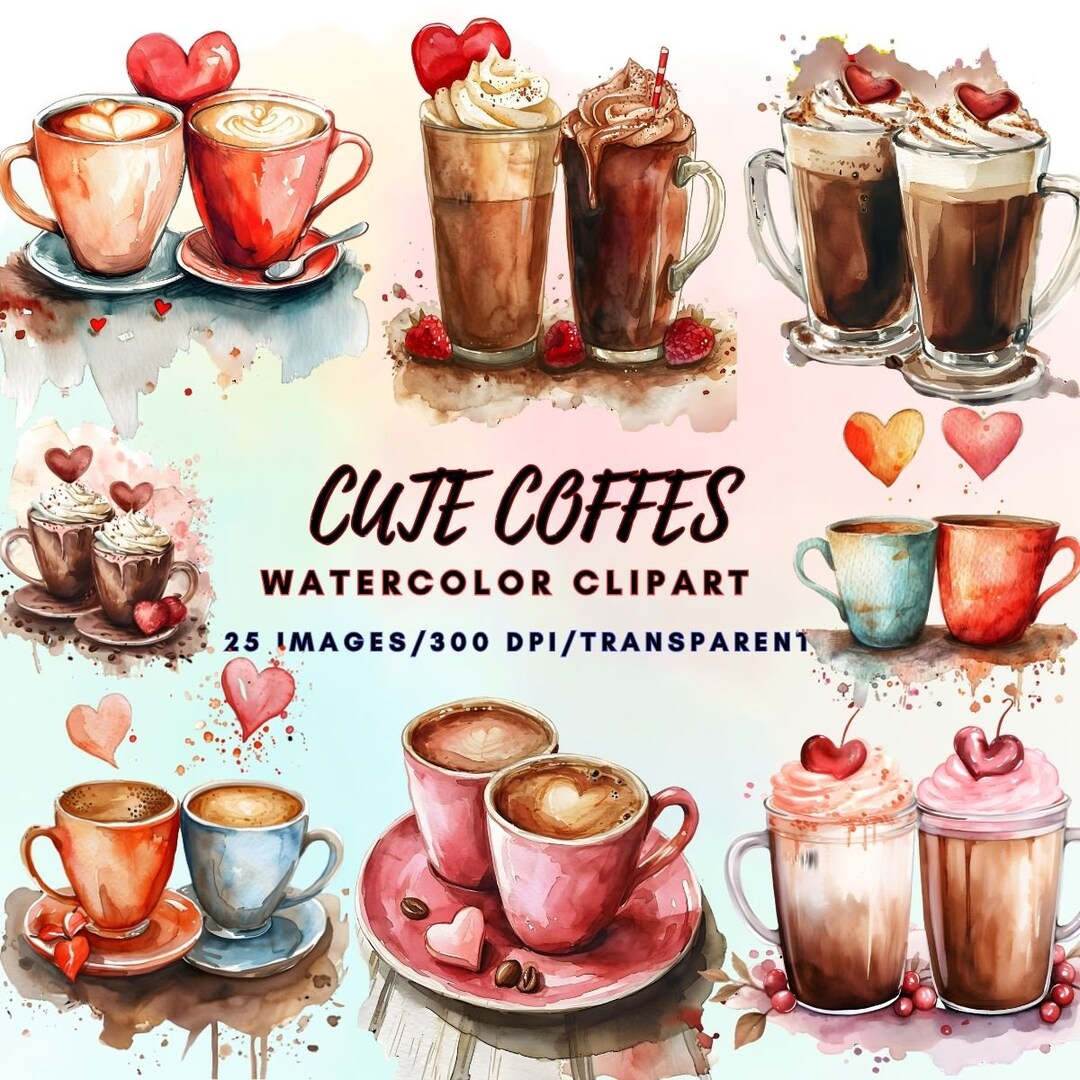 Watercolor Coffee Lover Clipart Set With Greeting Card PNG Coffee ...