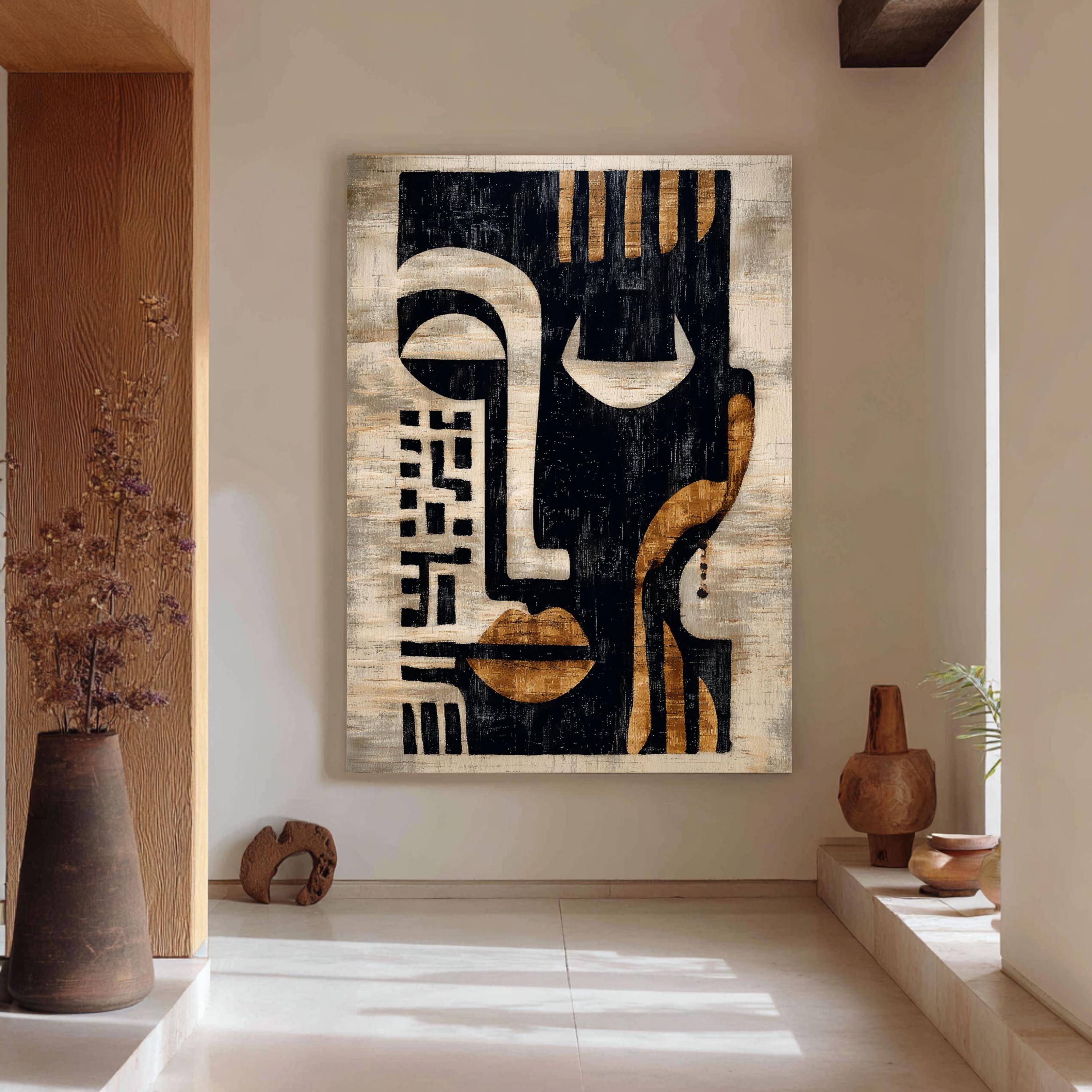 African Mask Abstract Art Canvas, Afrocentric Cultural Wall Decor ...