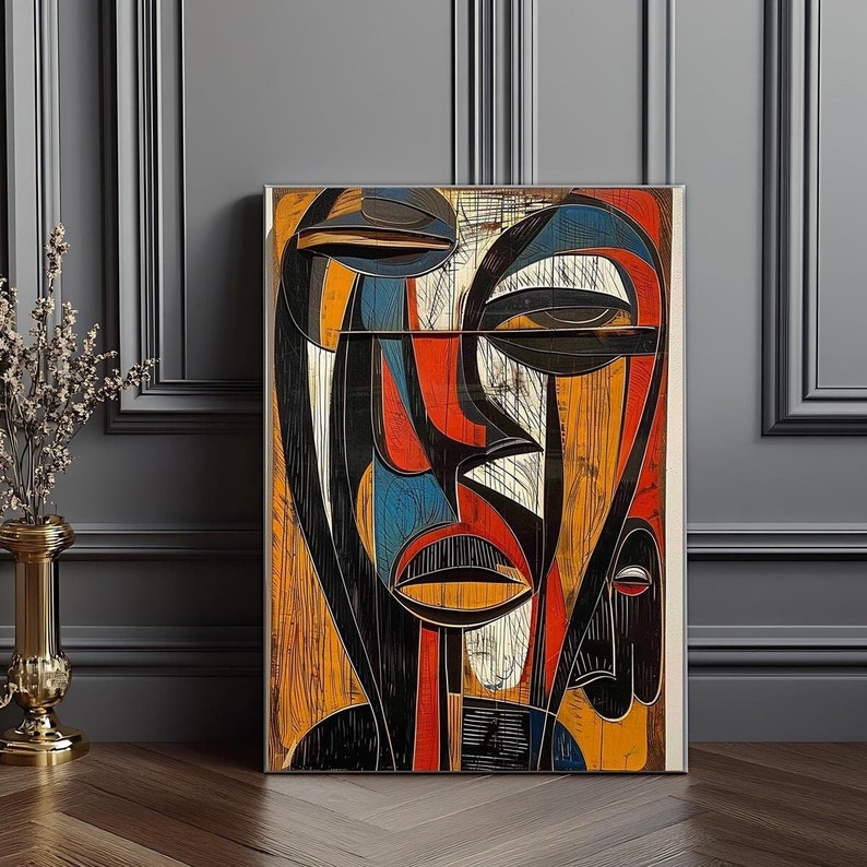 African Mask Abstract Art Canvas – Unique Living Room Gift, Afrocentric ...