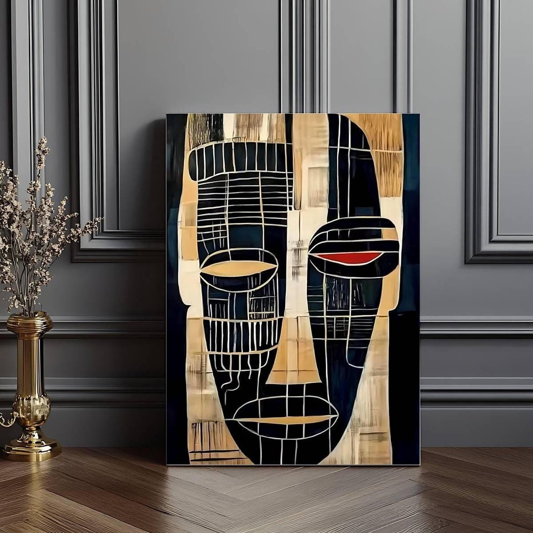 Afrocentric Wall Art, African Mask Abstract Canvas, Cultural Home Decor ...