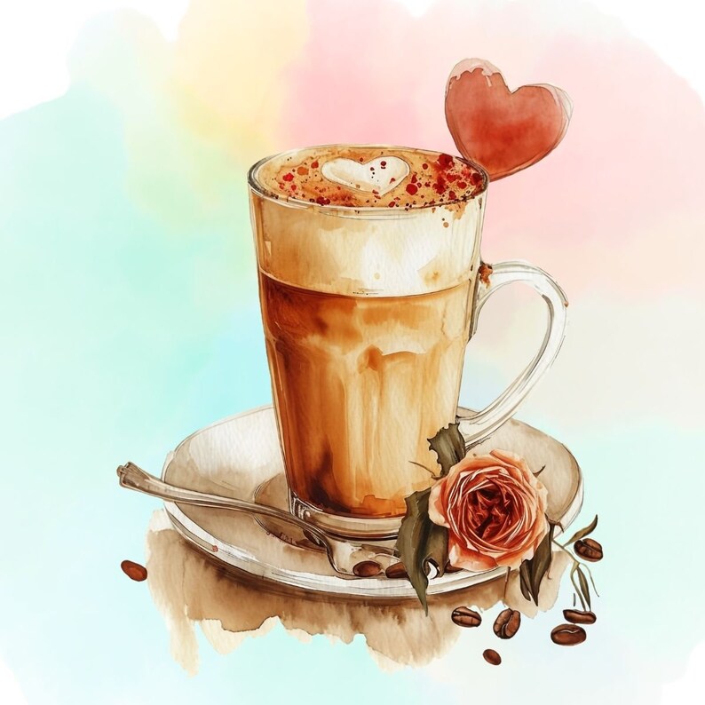Watercolor Coffee Lover Clipart Set With Greeting Card PNG Coffee ...