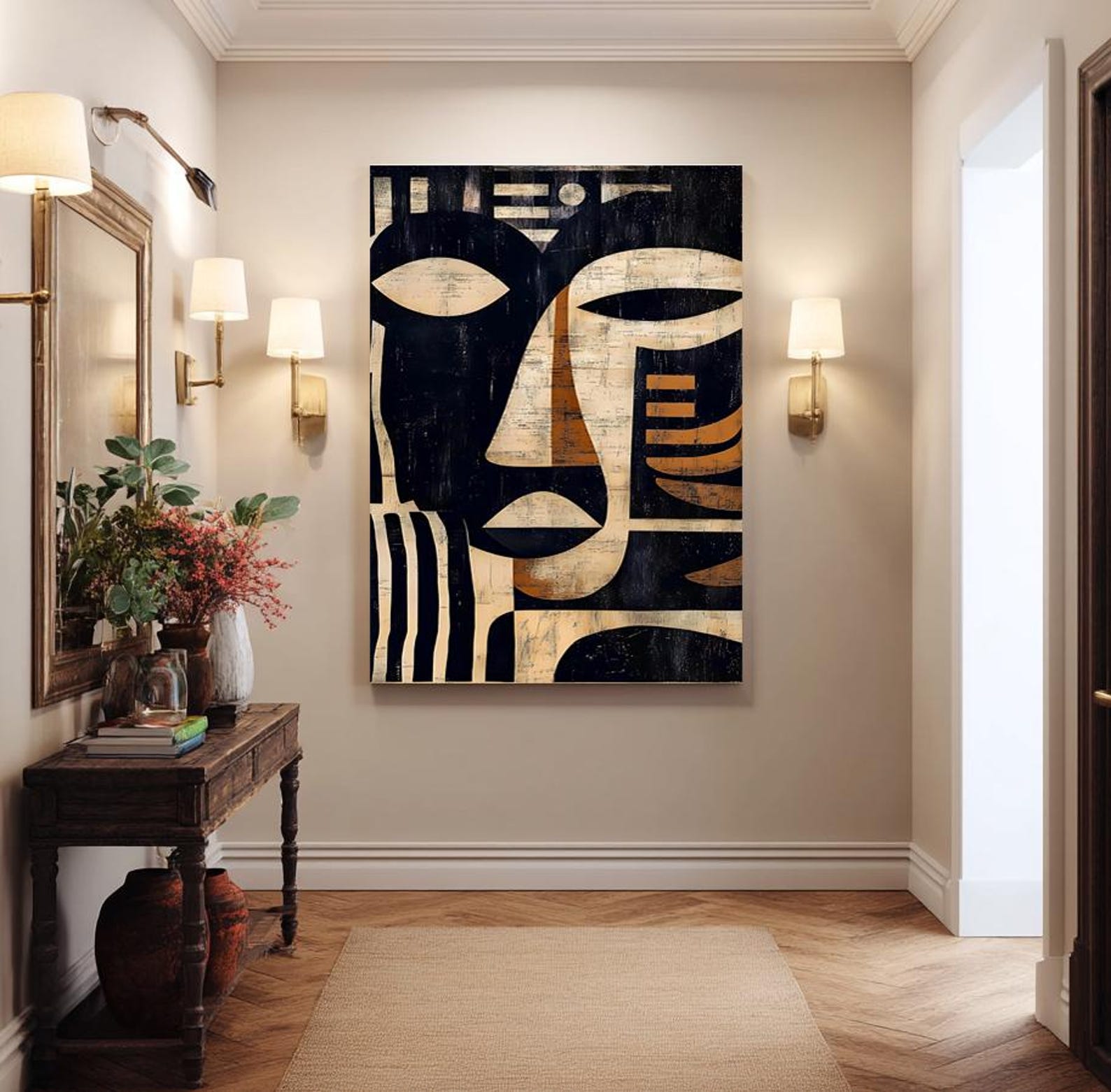 African Mask Abstract Art Canvas, African American Home Decoration ...
