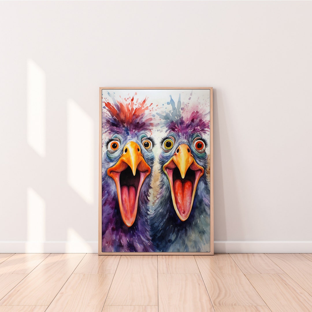 Crazy Funny Chickens Wall Art , Shouting Chickens , Watercolor Style ...