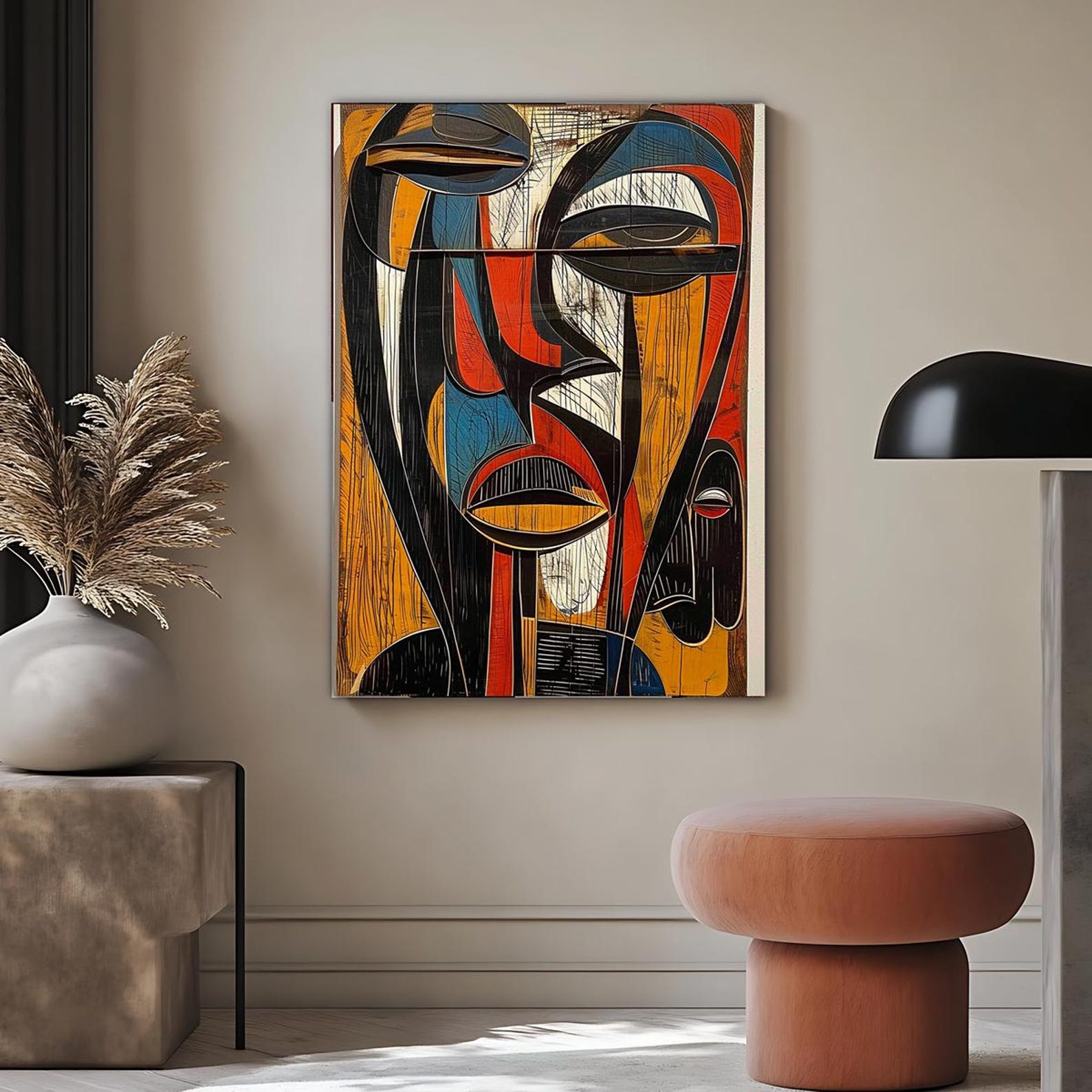 African Mask Abstract Art Canvas – Unique Living Room Gift, Afrocentric ...