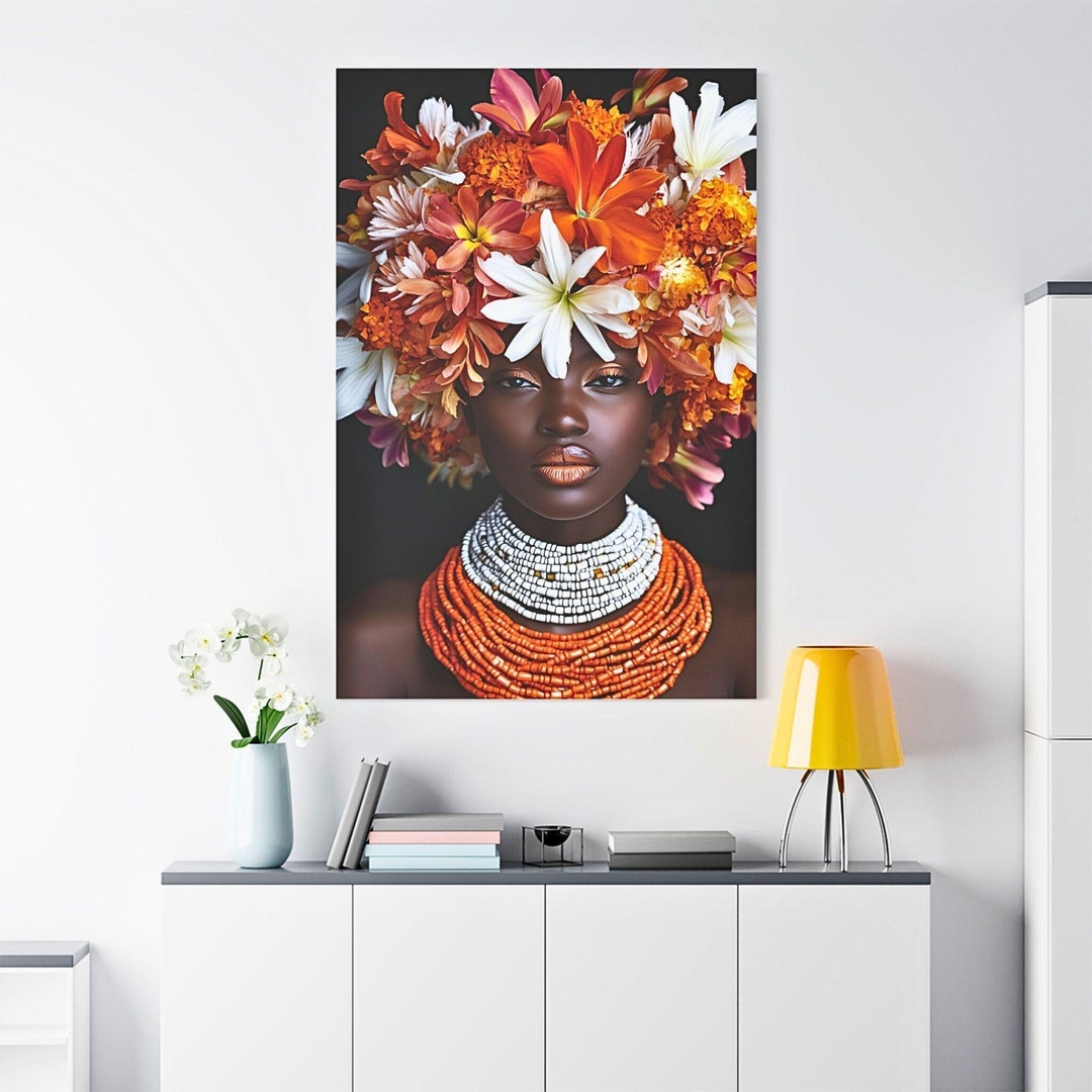 African American Art Prints, Black Woman Artwork With Flower Crown, African Culture Digital Wall ...