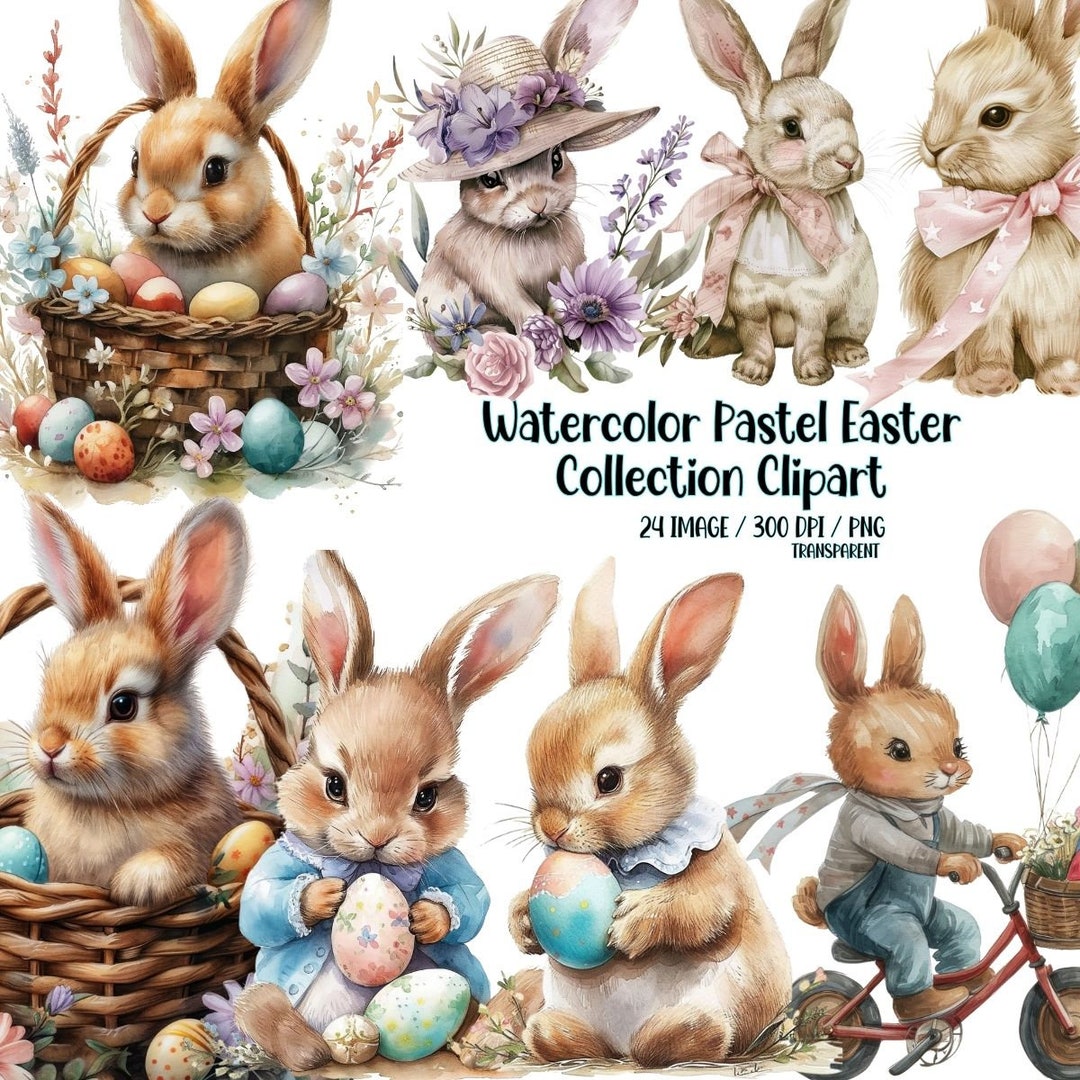 Easter Bunny and Egg Clipart Collection Printable Watercolor Art Set ...
