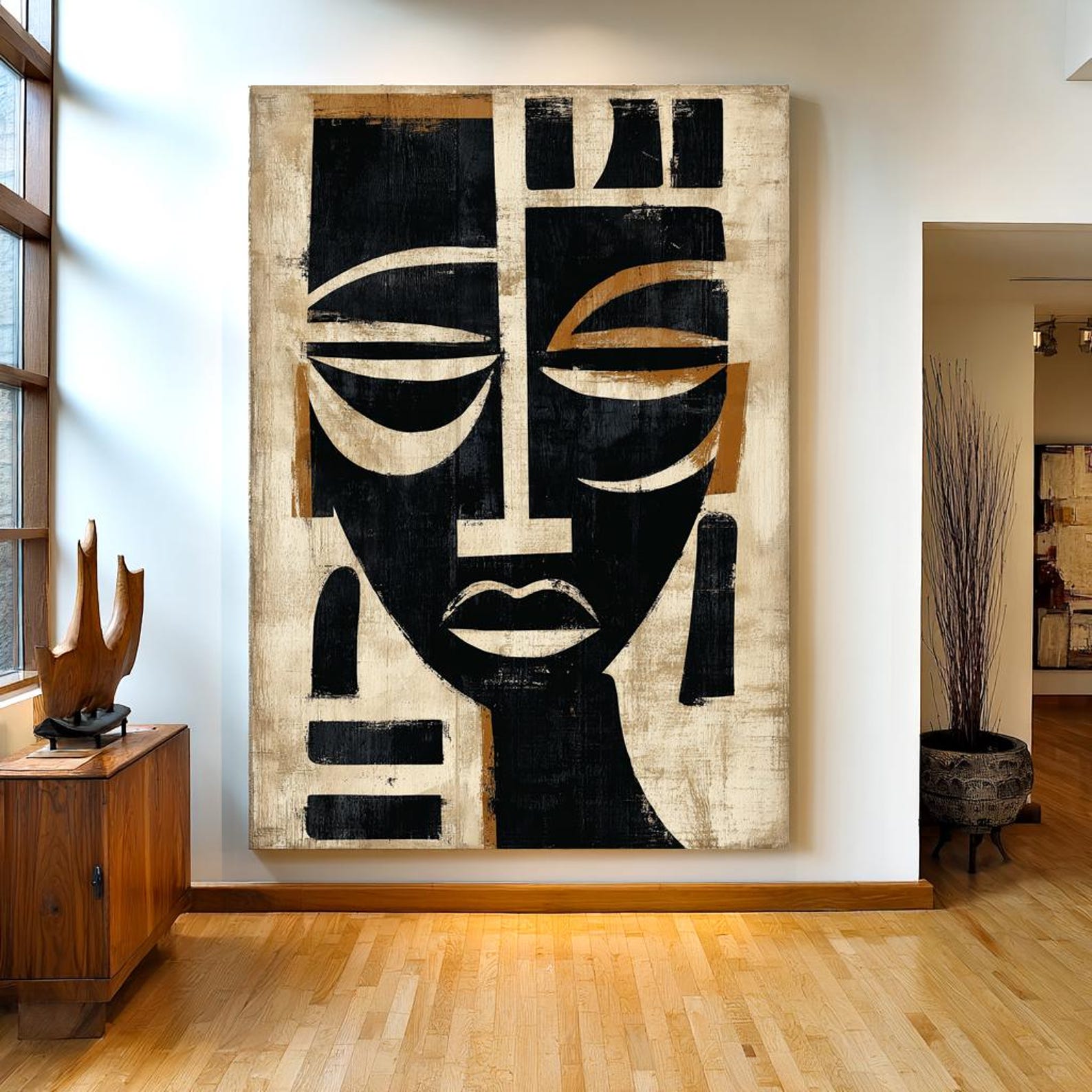 Abstract African Mask Art Canvas, Afrocentric Cultural Wall Decor ...