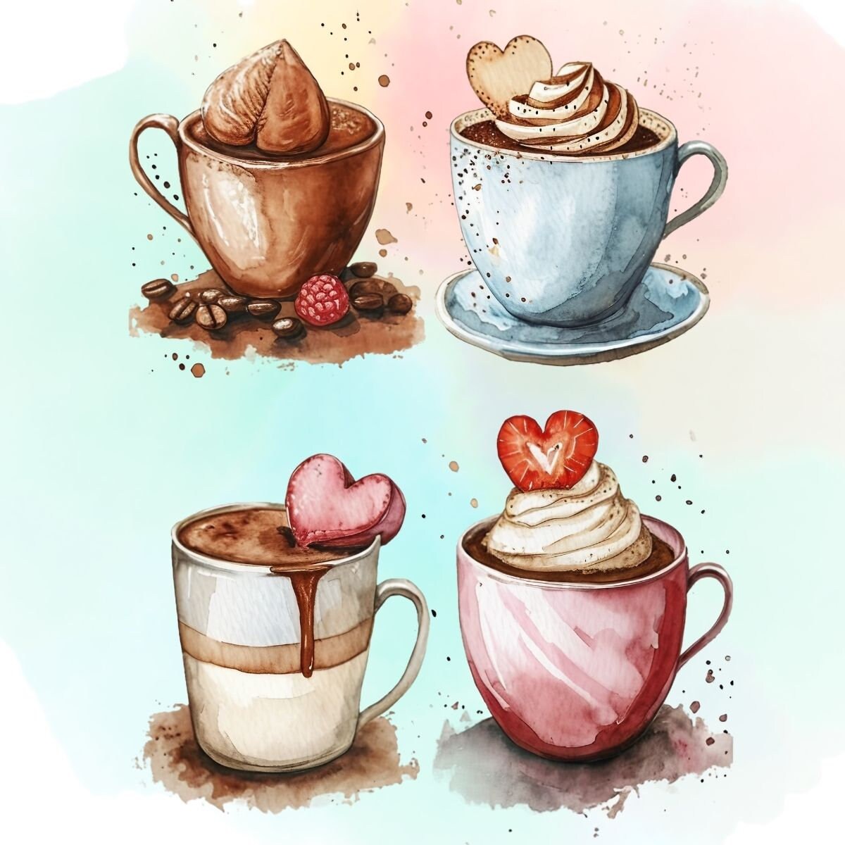 Watercolor Coffee Lover Clipart Set With Greeting Card PNG Coffee ...