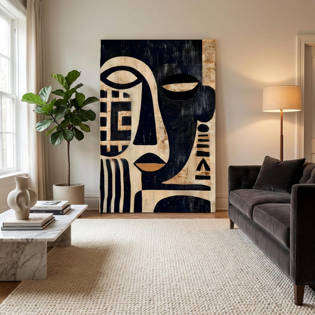 Afrocentric Cultural Wall Decor, African Mask Abstract Art Canvas ...
